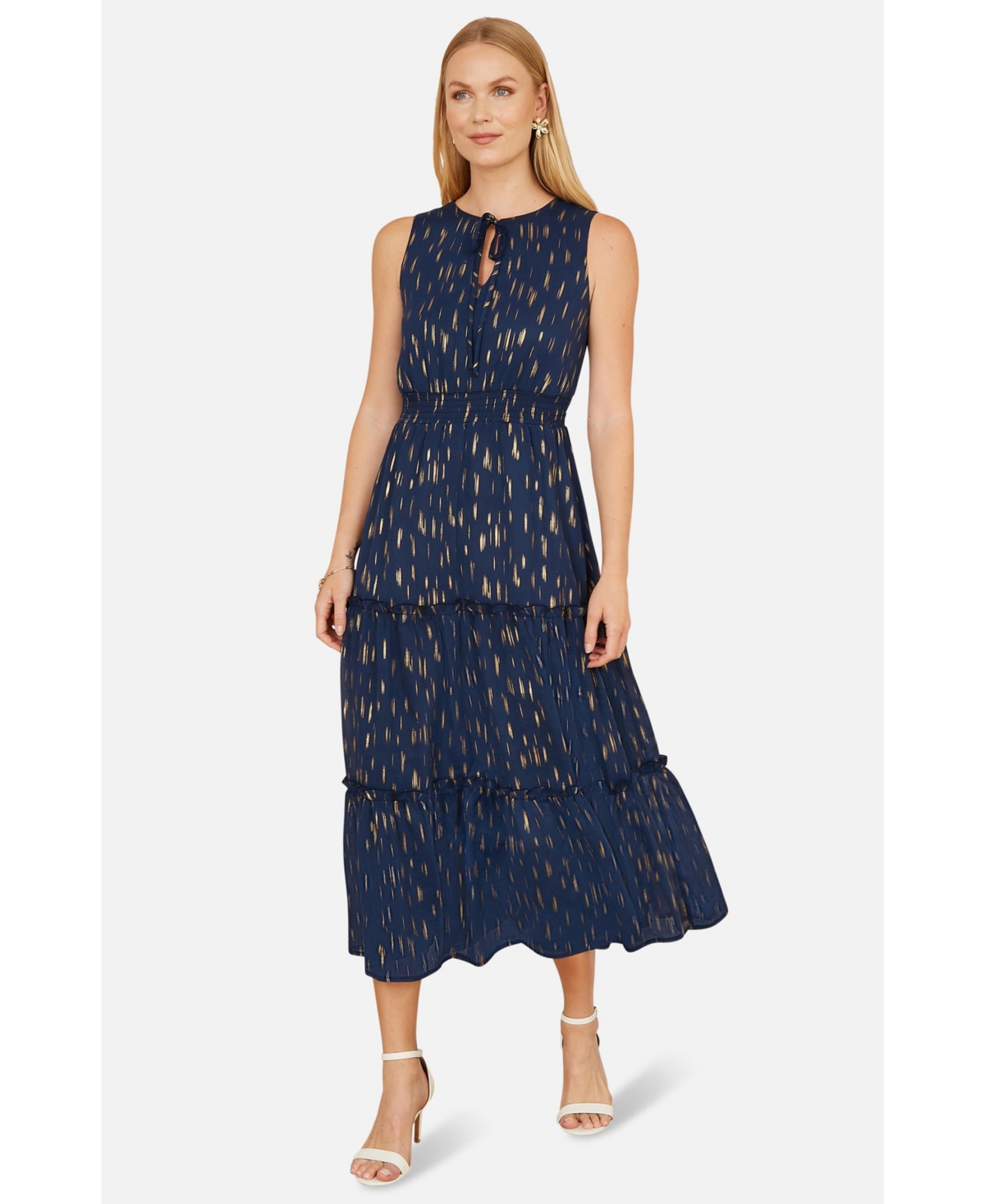 Click here for Yumi Womens Foil Print Ruched Waist Midi Dress - N... prices