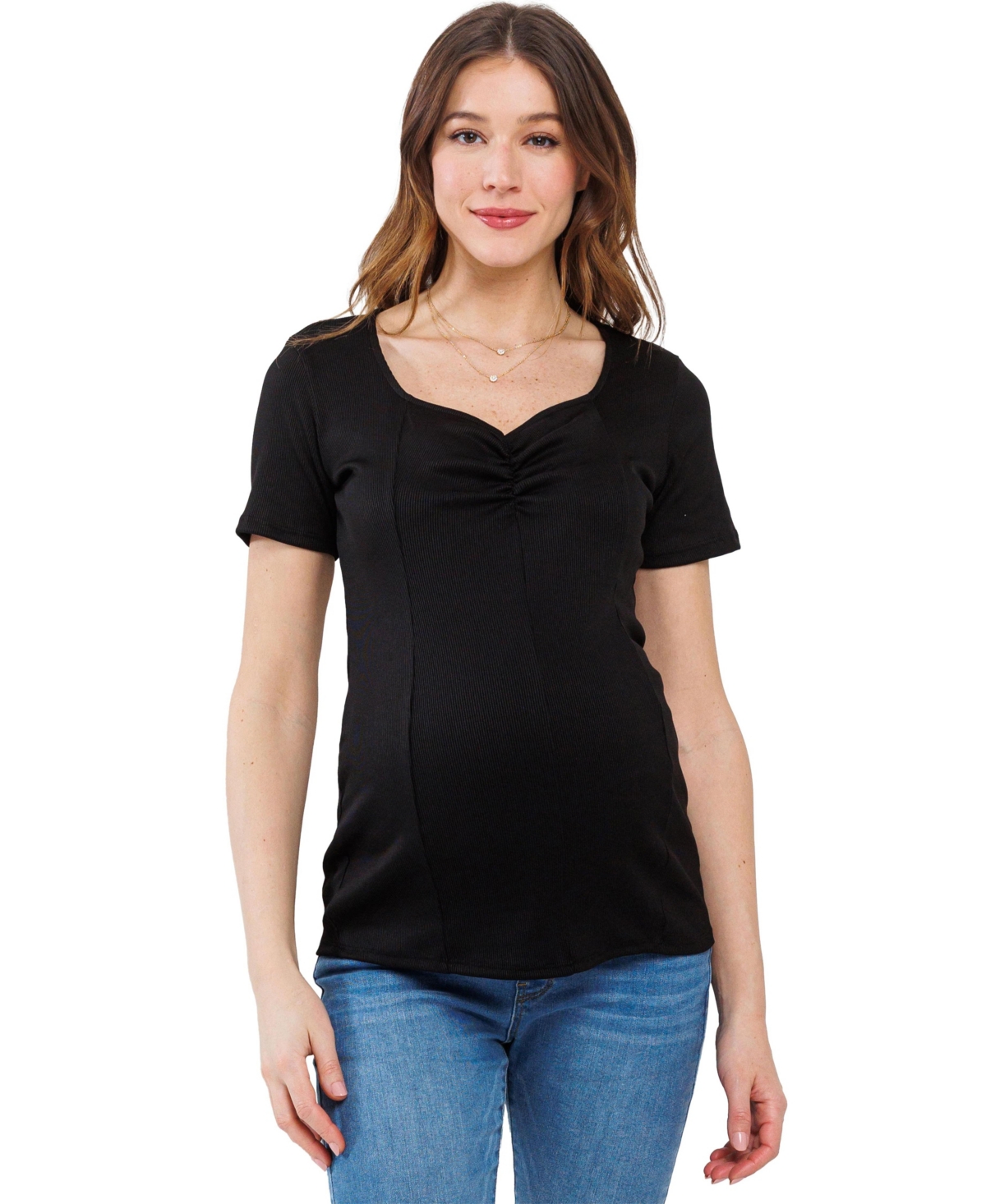 Click here for Hello Miz Maternity Ribbed Short Sleeve Sweetheart... prices