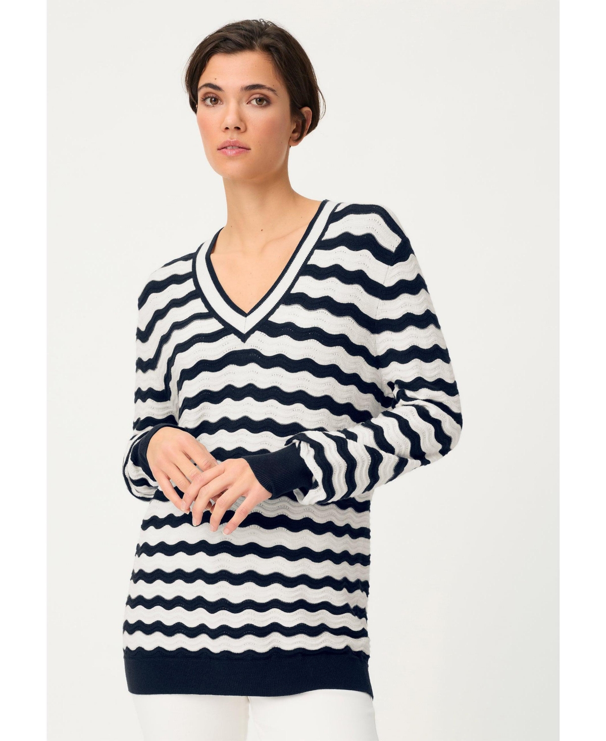 Click here for Olsen Womens Wave Ajour Knit Sweater - Ink blue prices