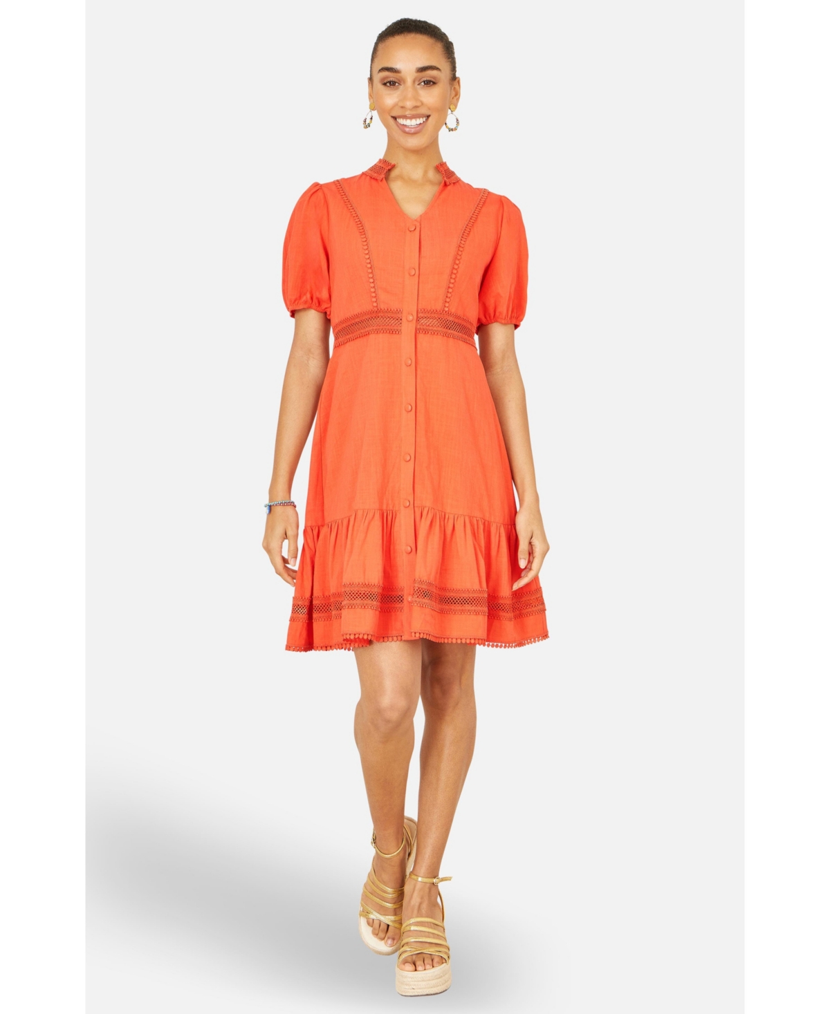 Click here for Yumi Womens Cotton Lace Trim Skater Shirt Dress -... prices