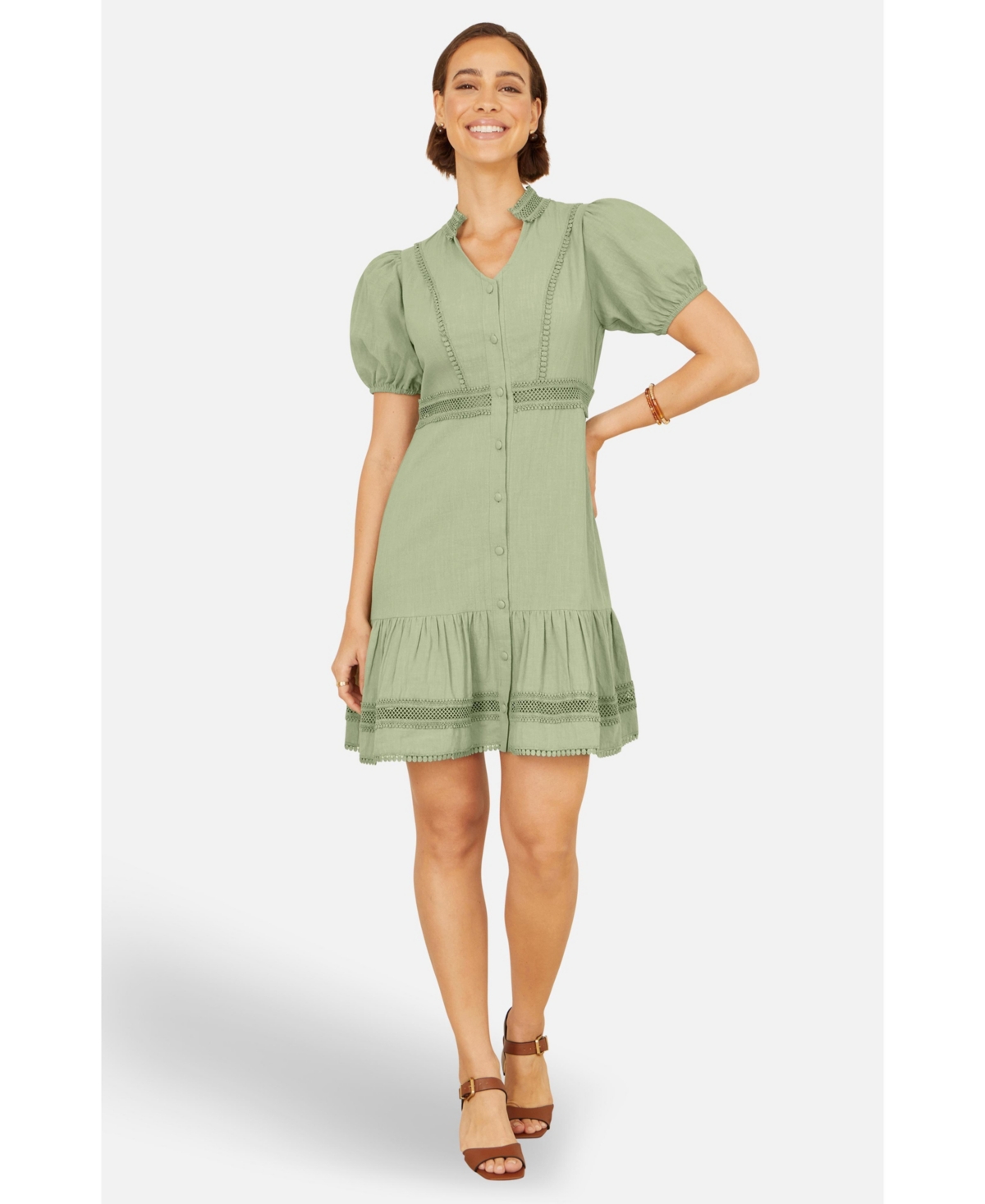 Click here for Yumi Womens Cotton Lace Trim Skater Shirt Dress -... prices