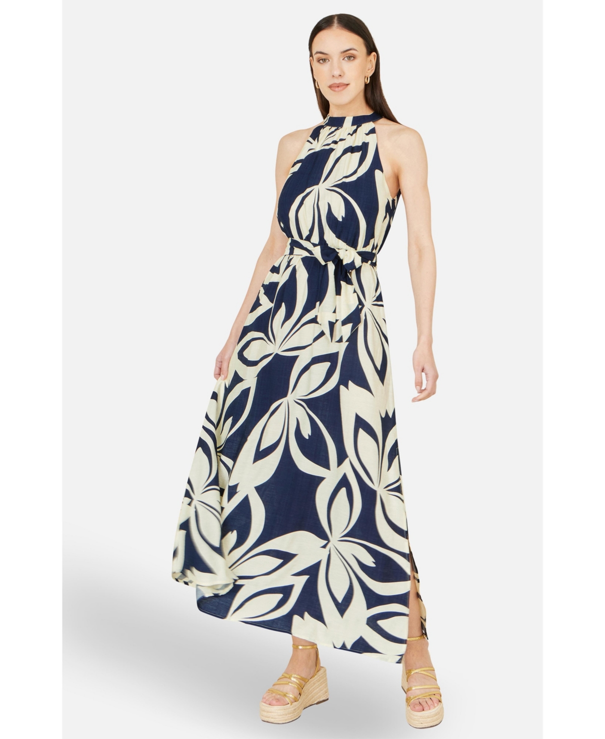 Click here for Yumi Womens Geo Swirl Print Halter Maxi Dress - Na... prices