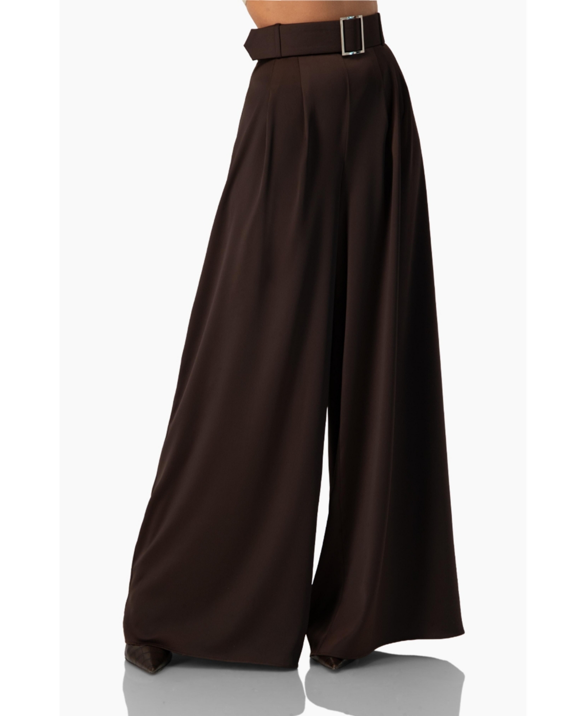 Click here for Ivonne Womens Wide-Leg Satin Trousers - Brown prices