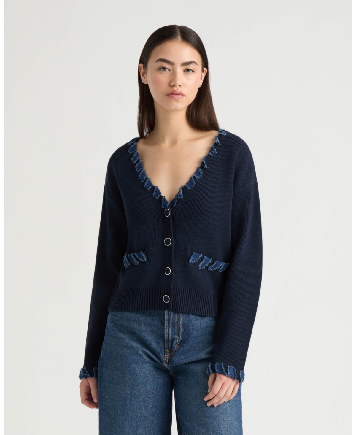 Click here for Nvlt Womens Cardigan with Denim Trim - Navy prices