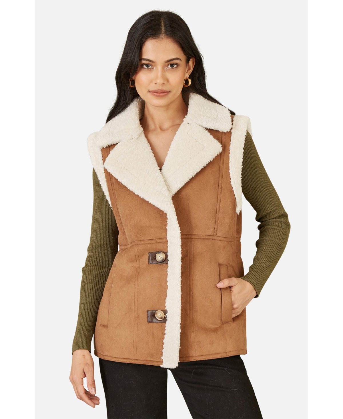 Click here for Yumi Womens Button Up Gilet - Brown prices