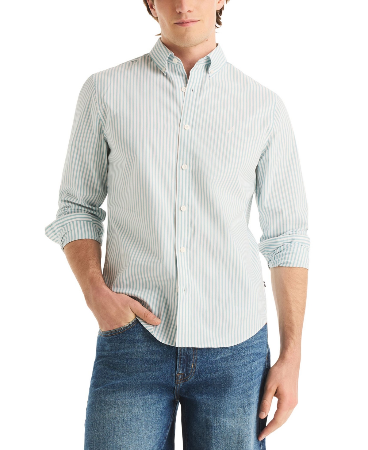 Click here for Nautica Mens Long-Sleeve Stripe Collared Shirt - A... prices