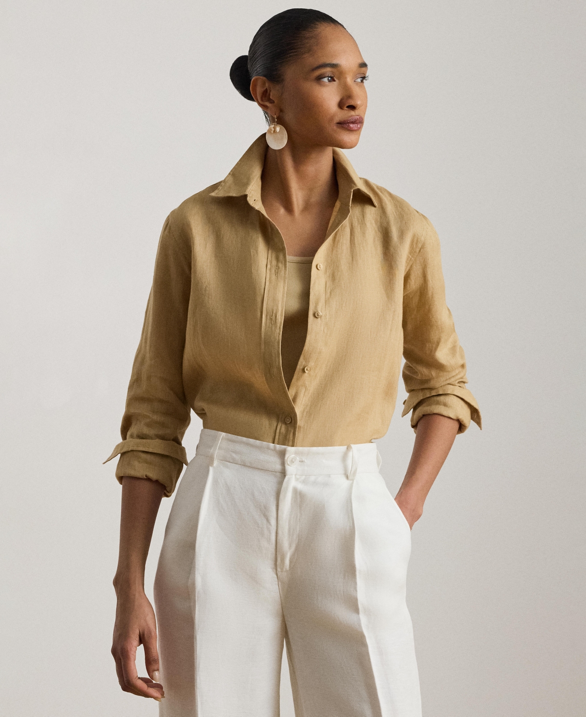 Click here for Lauren Ralph Lauren 100 Linen Shirt - Spring Khaki prices