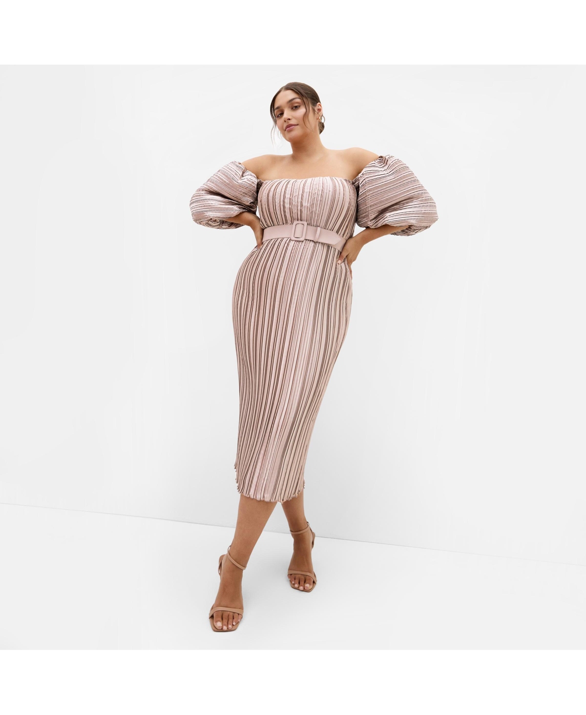 Click here for City Chic Womens Krista Pleat Midi Dress - Champag... prices