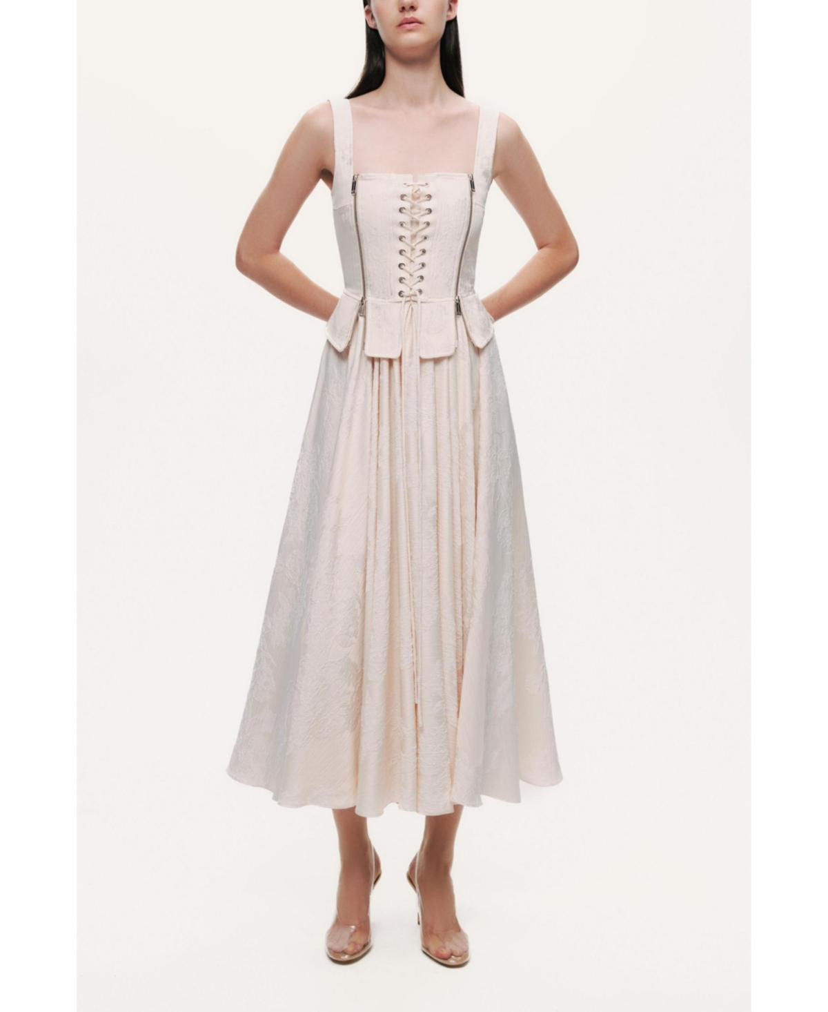 Click here for Nocturne Womens Lace-Up Corset Midi Dress - Open w... prices