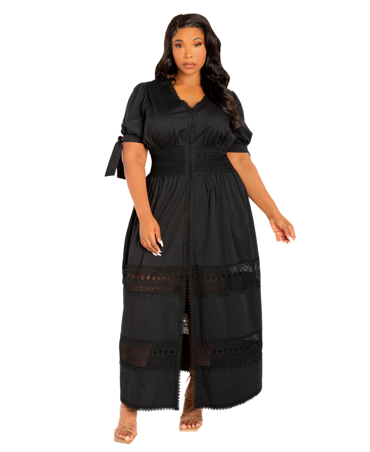 Click here for Buxom Couture Plus Size Puff Sleeve Tiered Eyelet... prices