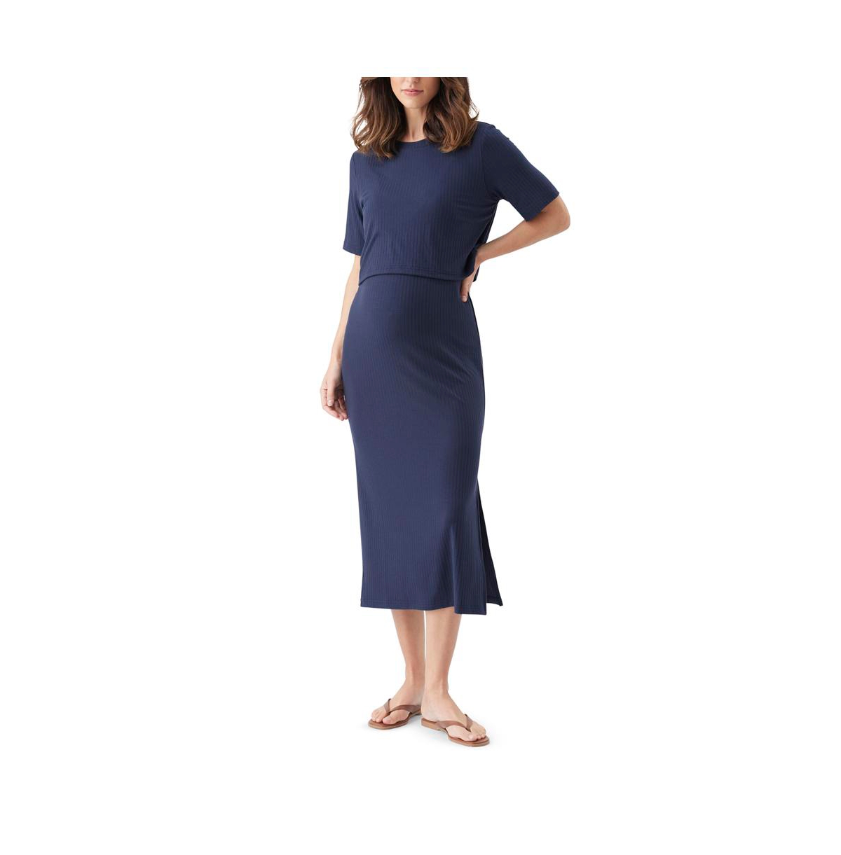 Click here for Ripe Maternity Womens Ivy Rib Nursing Dress - Navy prices