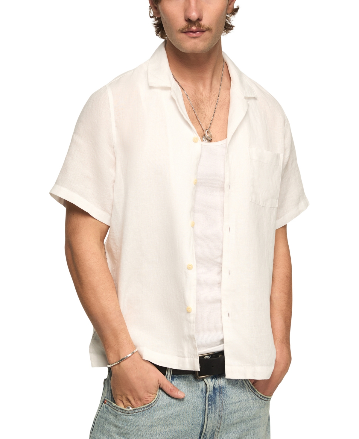 Click here for Lucky Brand Mens Short-Sleeve Linen Camp-Collar Sh... prices