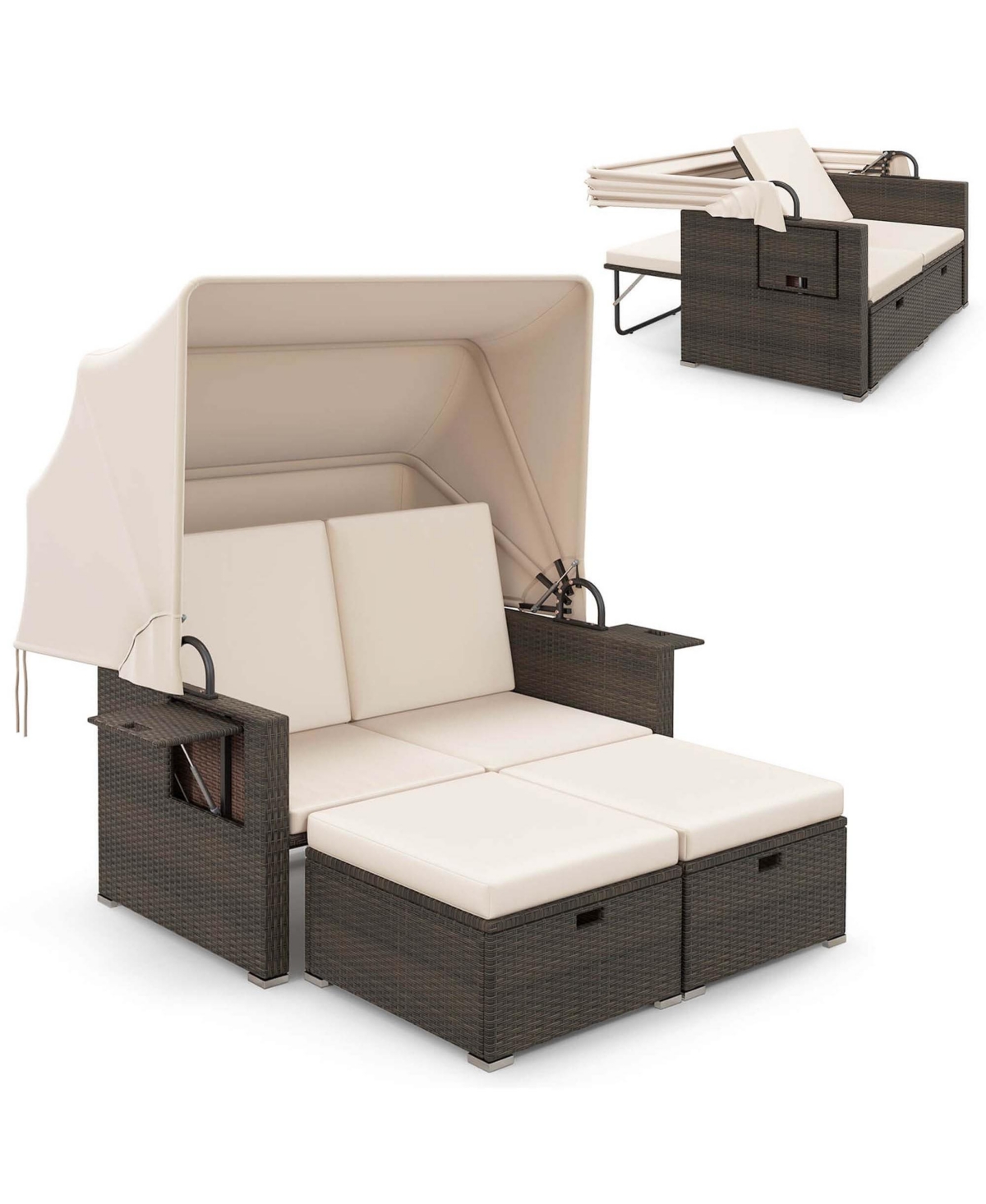 Click here for Gymax Rattan Daybed w/ Adjustable Backrests & Retr... prices