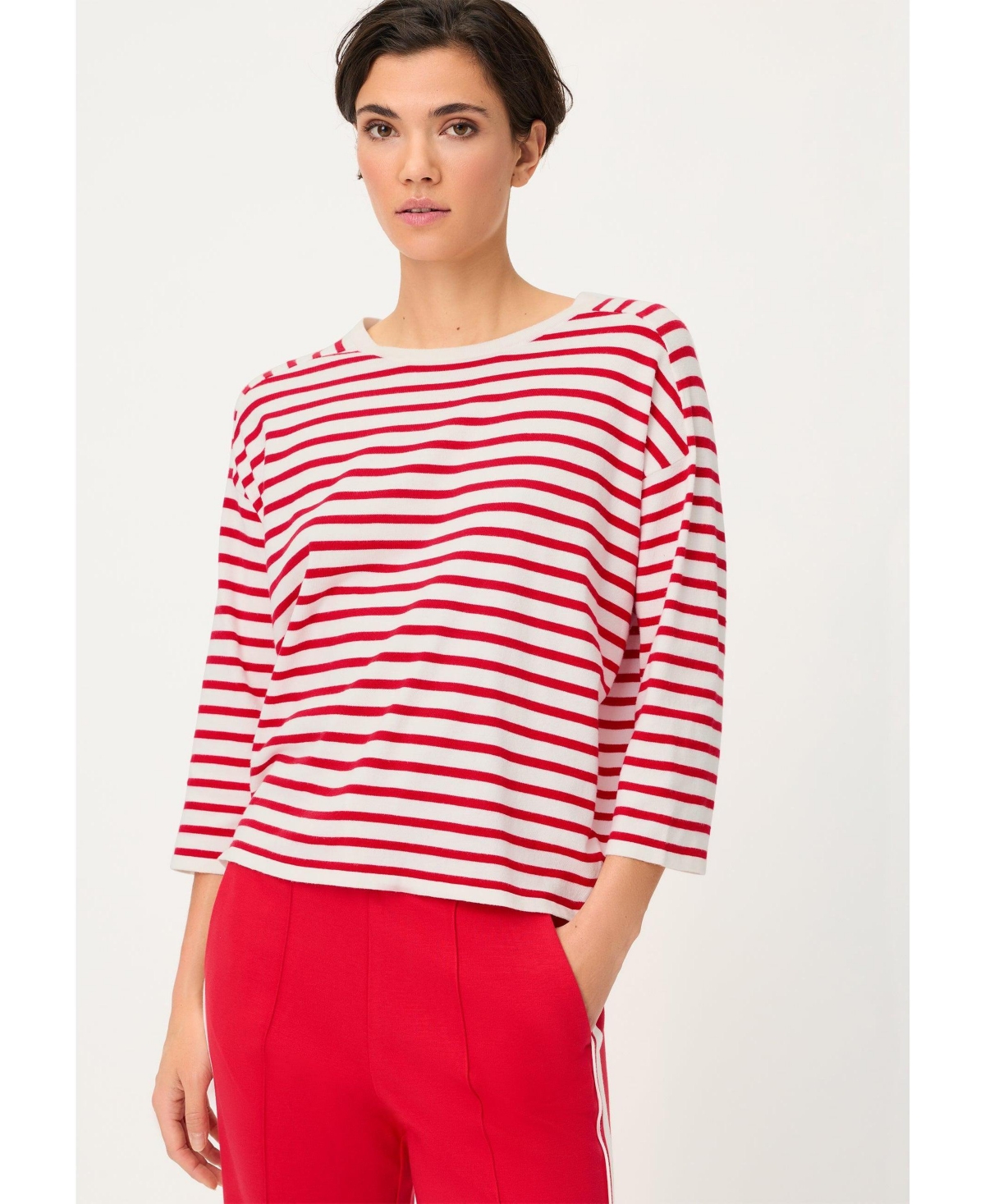 Click here for Olsen Womens Striped Fine Knit Sweater - French re... prices