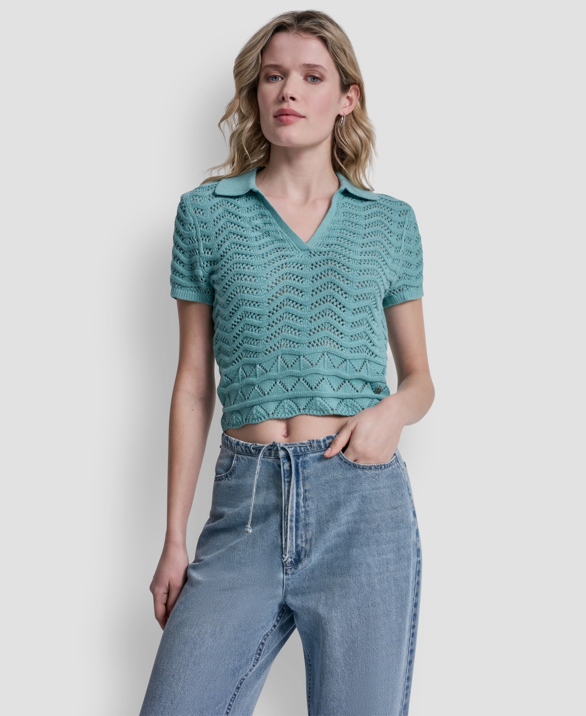 Click here for Dkny Jeans Womens Short-Sleeve V-Neck Polo Cropped... prices