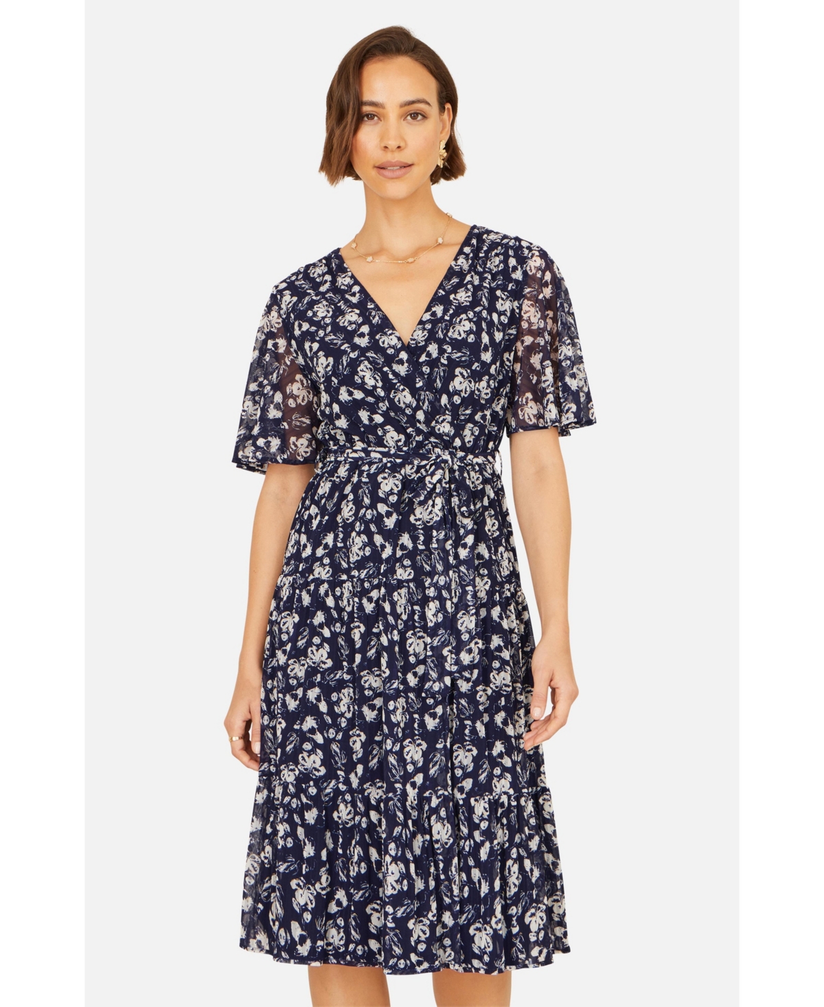 Click here for Yumi Womens Floral Mesh Wrap Dress - Navy prices