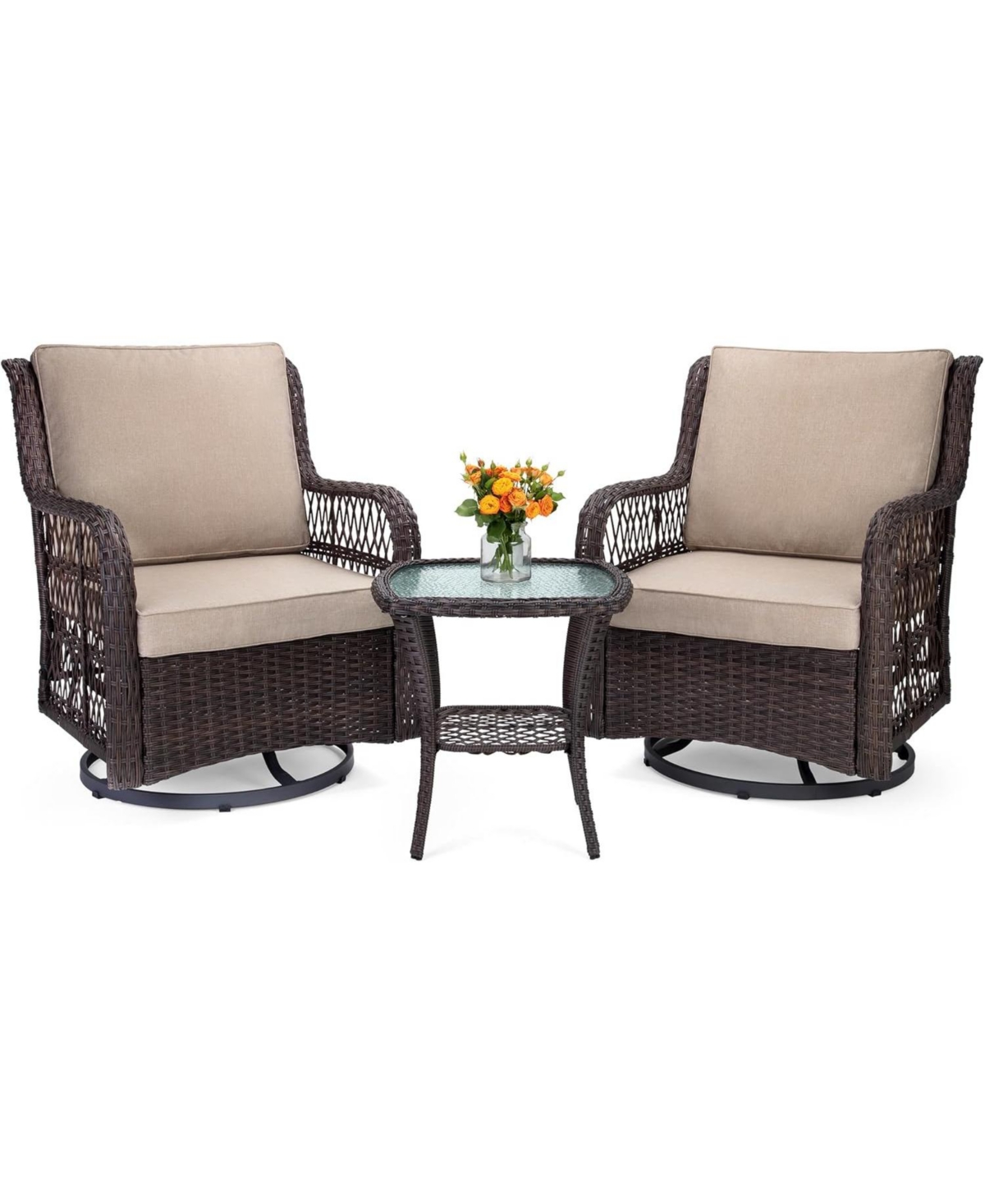 Click here for gaomon 3-Piece Wicker Patio Bistro Set  2 Swivel R... prices