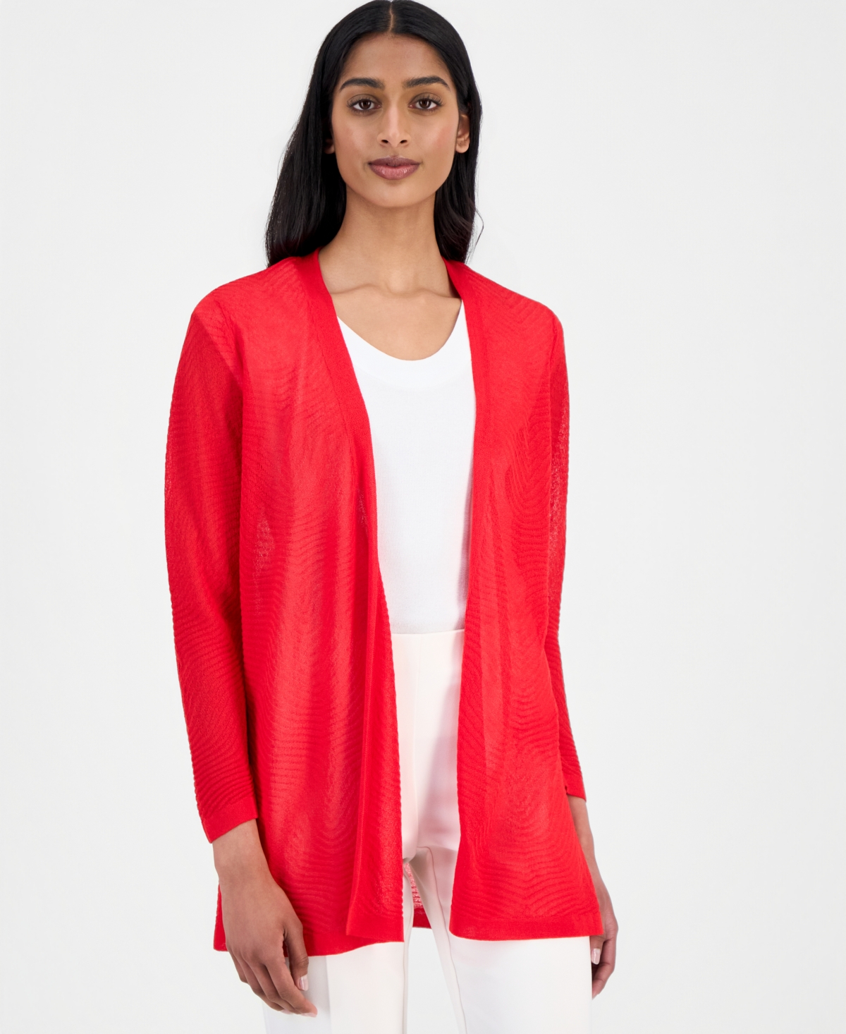 Click here for Anne Klein Womens Textured Knit Sheer Cardigan - B... prices