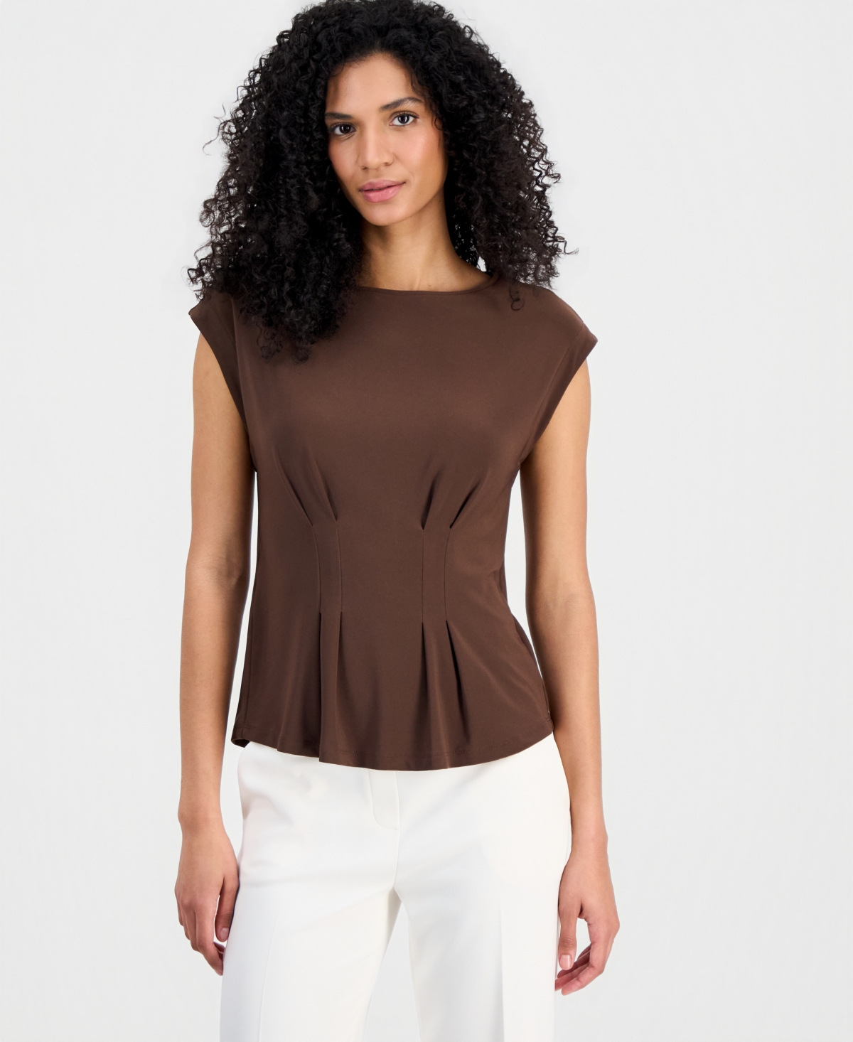 Click here for Anne Klein Womens Boat-Neck Structured-Waist Top -... prices