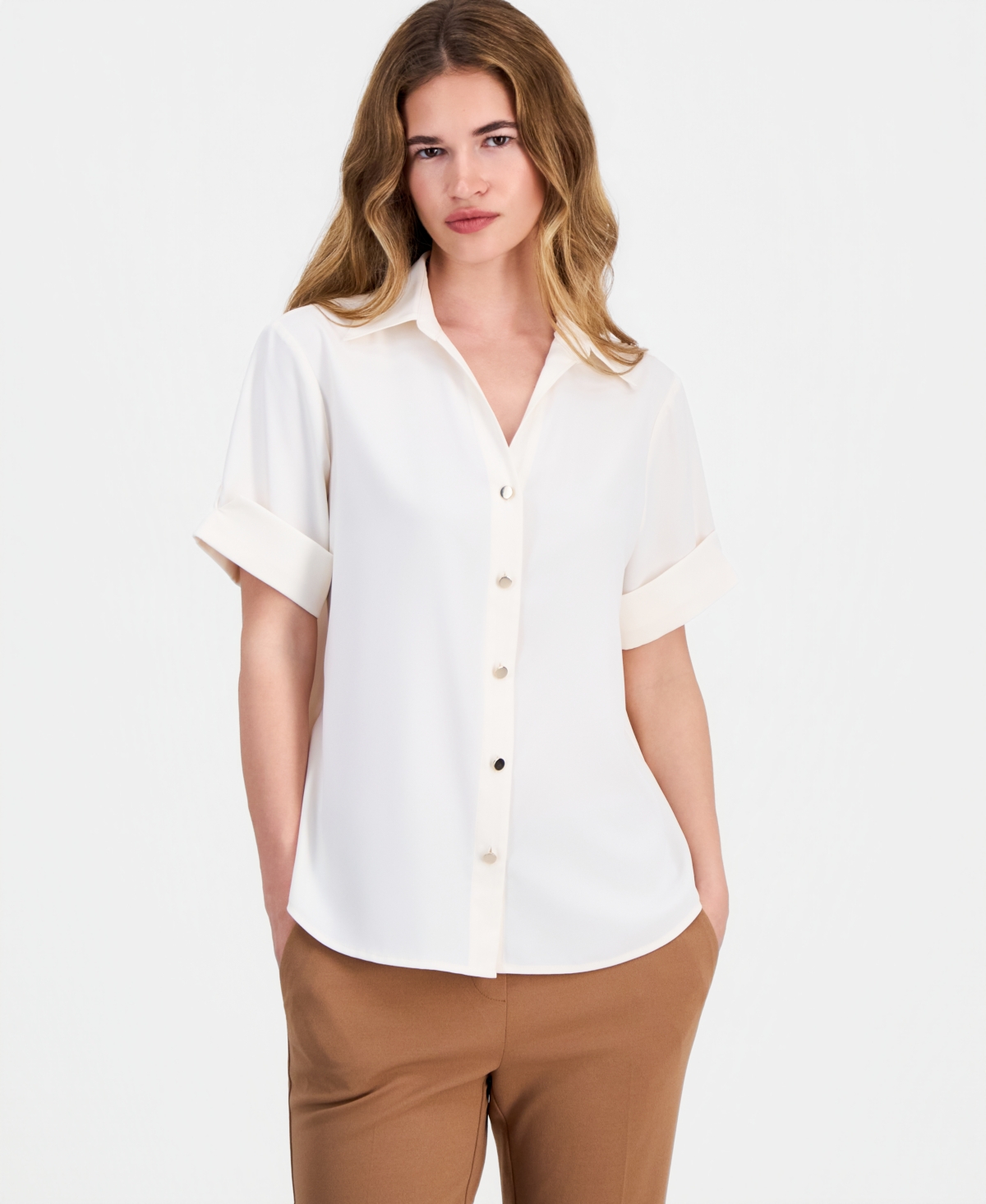 Click here for Anne Klein Essentials Petite Button-Front Short-Sl... prices
