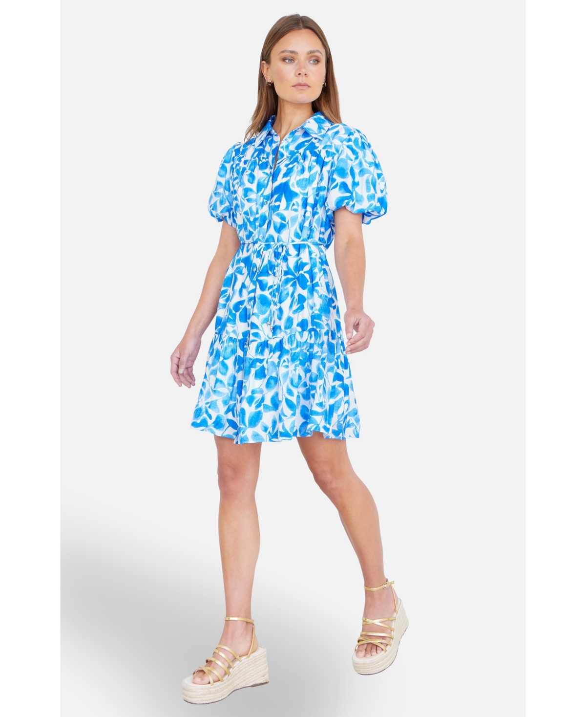 Click here for Yumi Womens Floral Print Relaxed Shirt Dress - Blu... prices