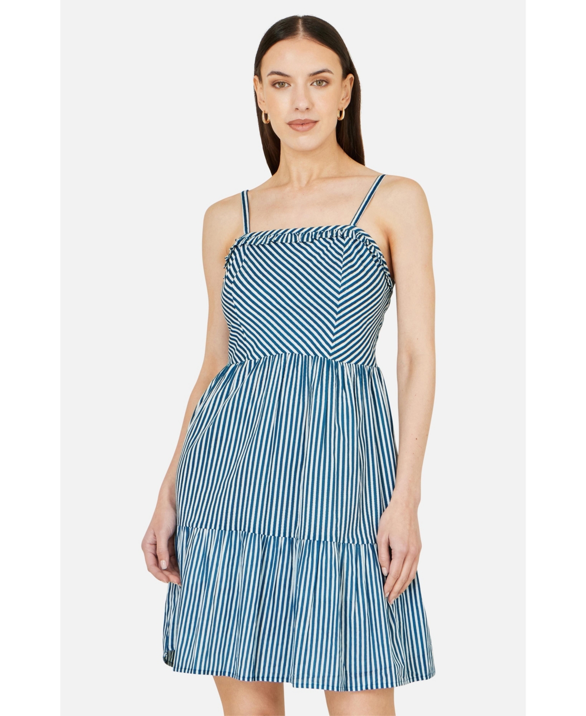 Click here for Yumi Womens Stripe Cotton Mini Sun Dress - Blue prices