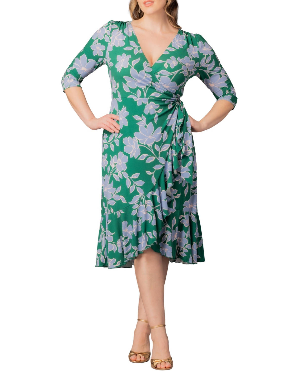 Click here for Kiyonna Plus Size Flirty Flounce Midi Wrap Dress w... prices