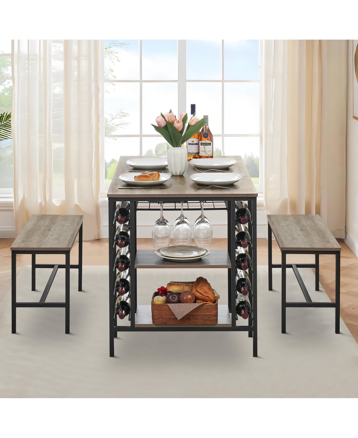 Click here for gaomon 4-Pc. Wood Dining Table Set with Wine Rack... prices