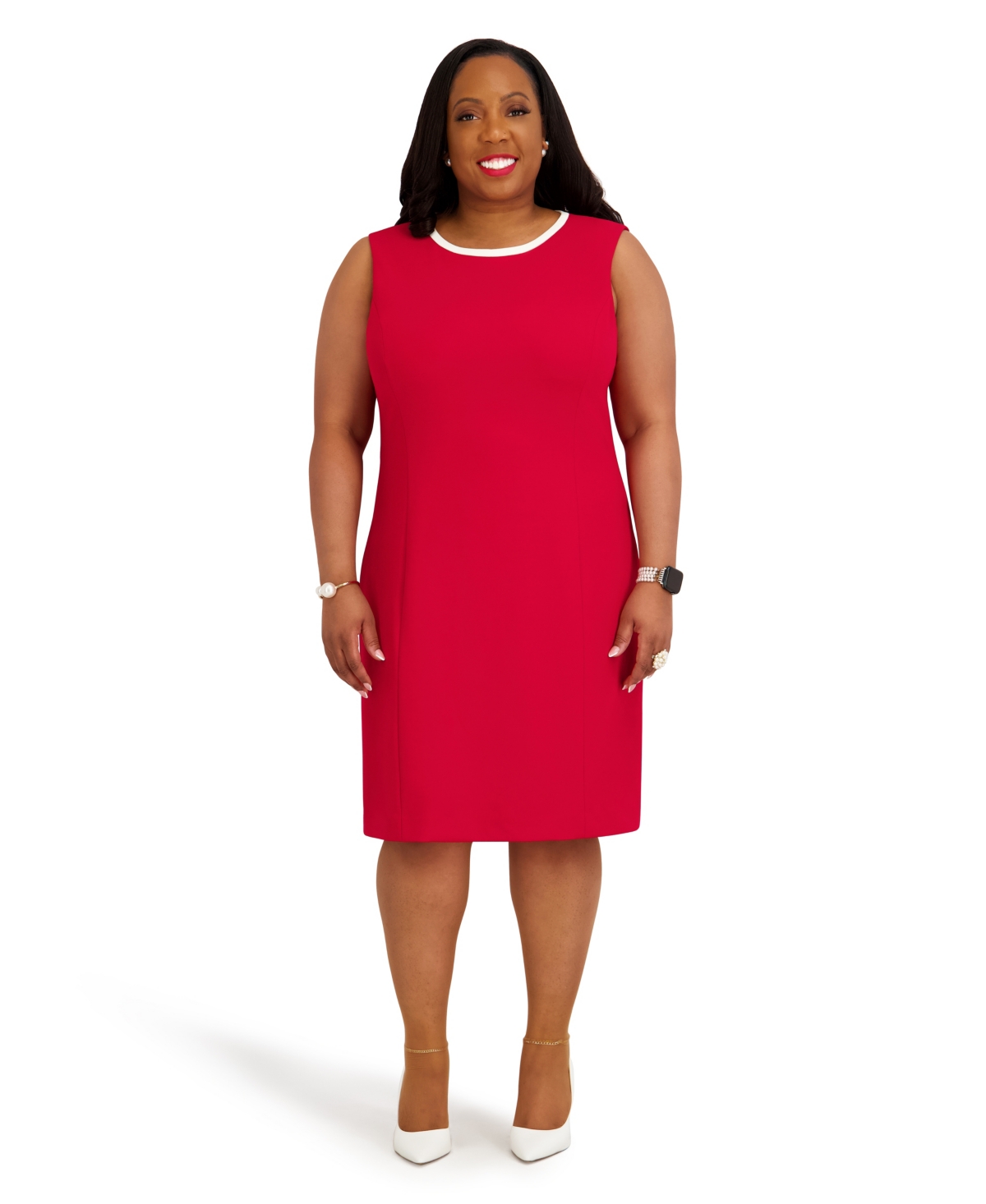 Click here for Kasper Womens Princess Seam Midi Dress - Crimson/C... prices