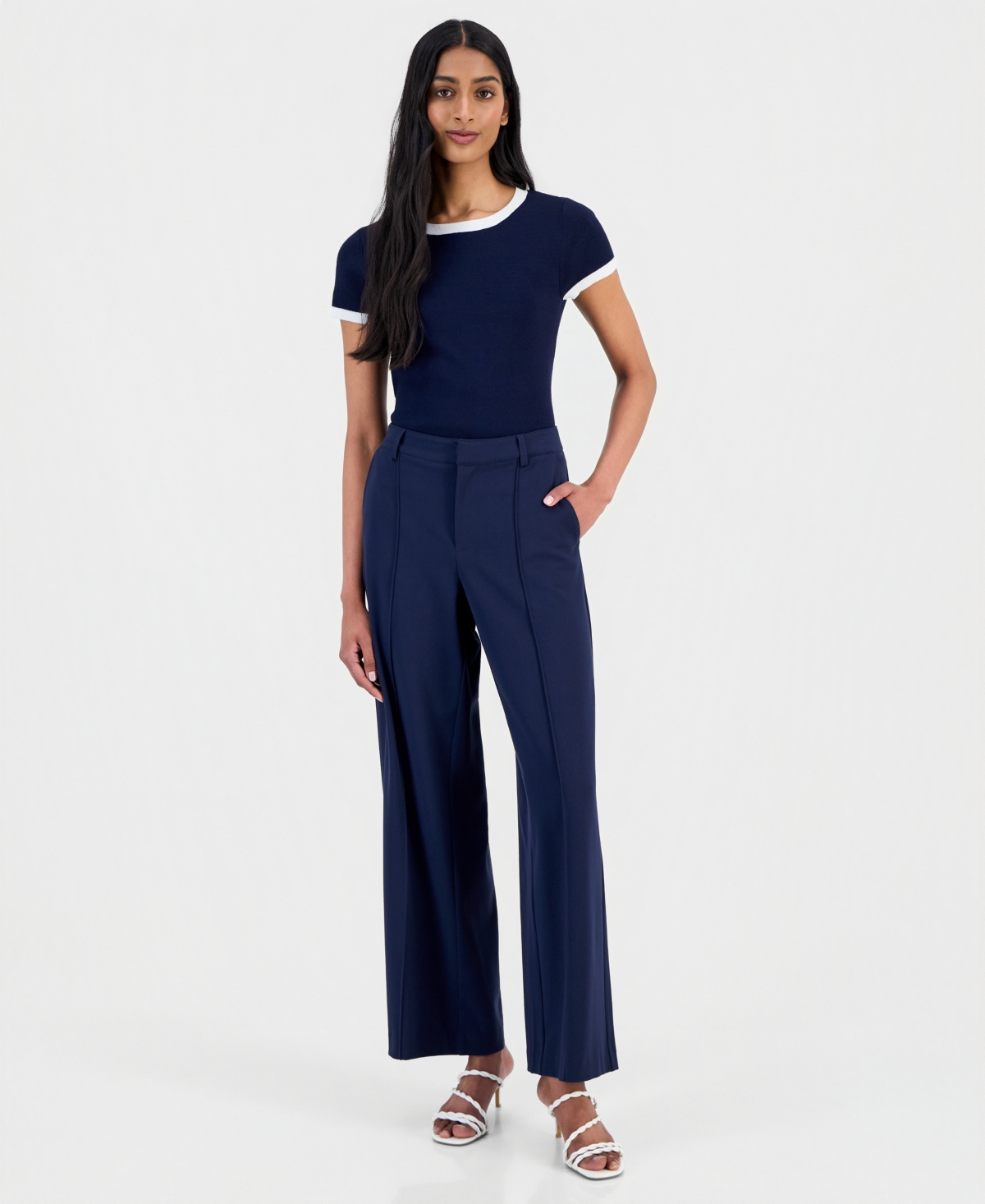 Click here for T Tahari Womens High-Rise Straight Wide-Leg Pants... prices