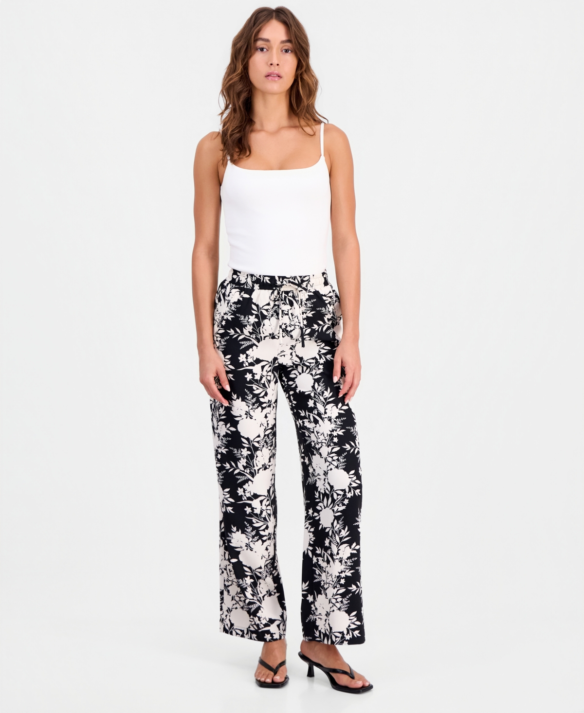 Click here for Bar Iii Womens Printed Pull On Wide-Leg Pants  Mac... prices