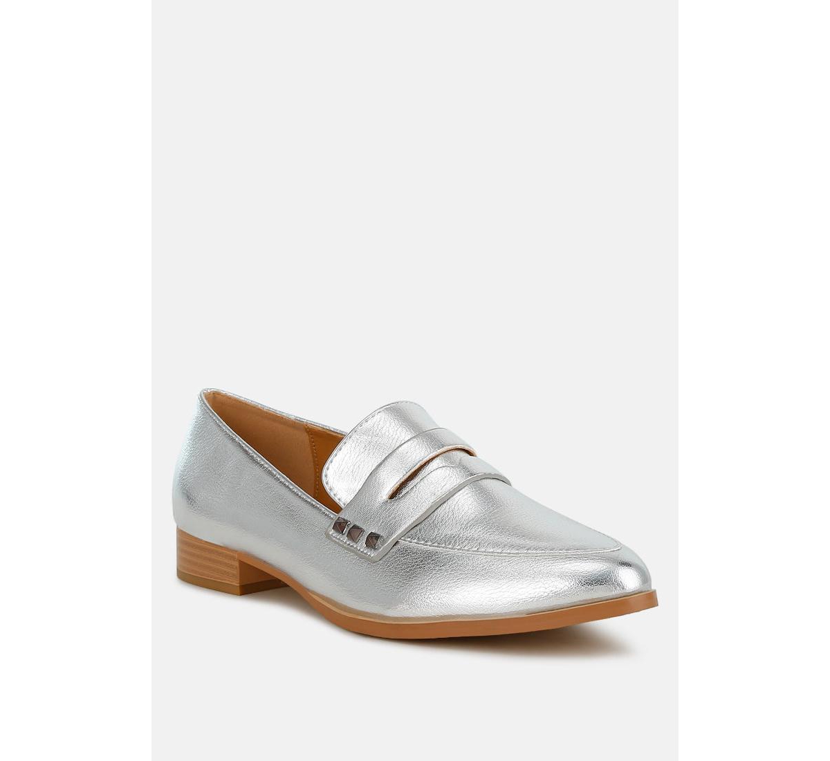 Click here for Potania Penny Strap Metallic Loafers - Silver crin... prices