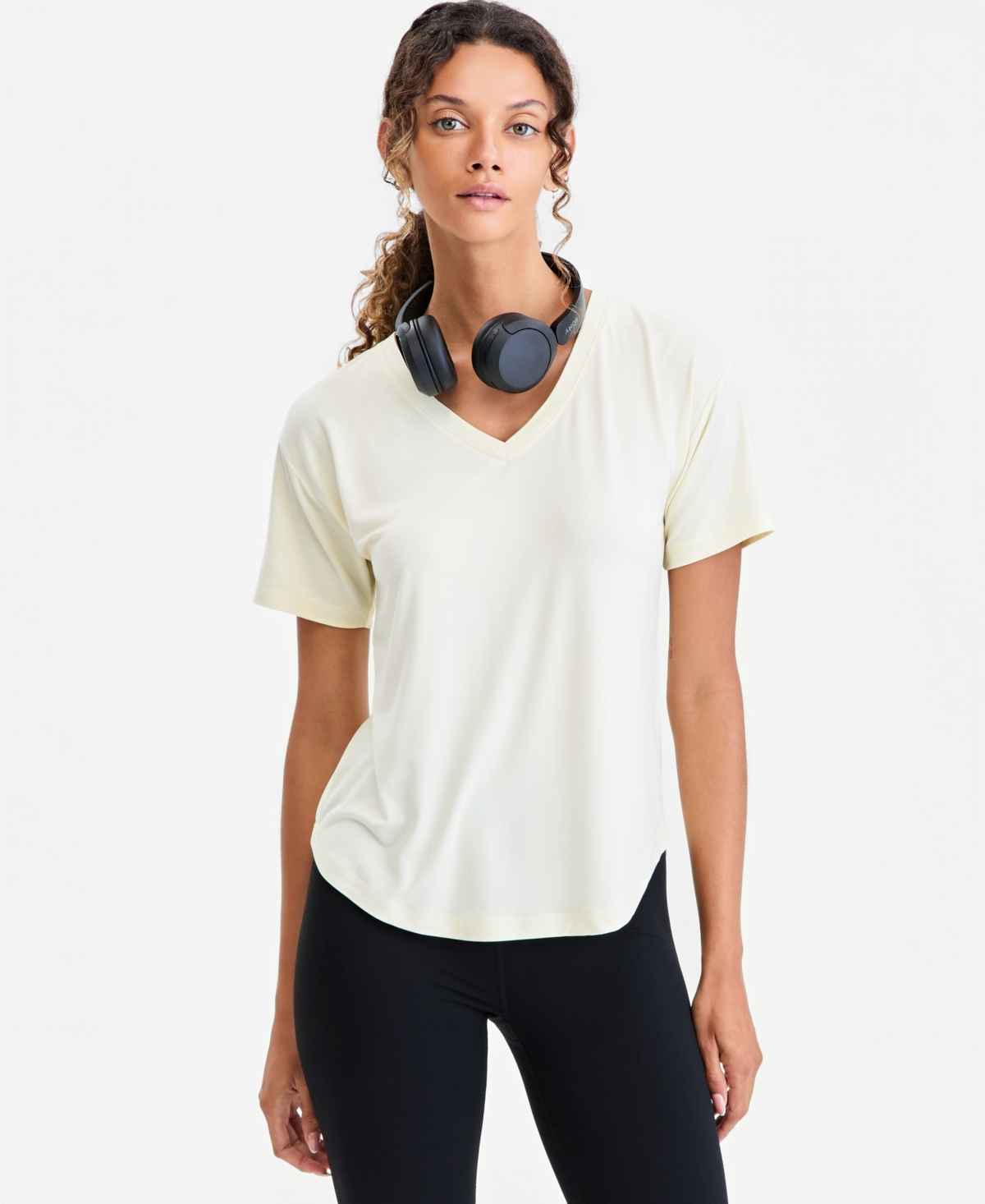 Id Ideology Womens V-Neck Short-Sleeve Performance Tee  Macys Exclusive - Lemon Icing