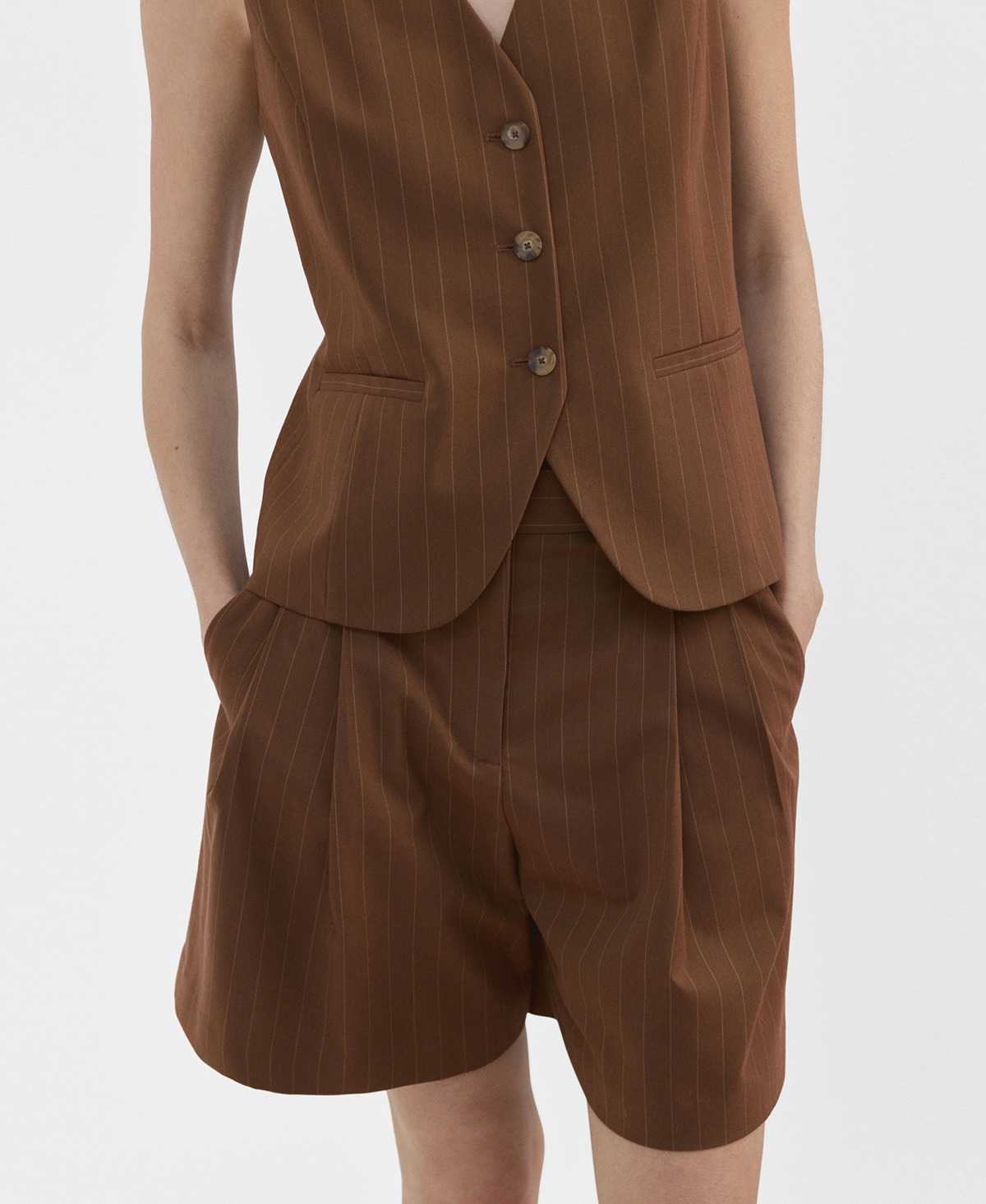 Click here for Mango Womens Straight Pinstripe Bermuda Shorts - C... prices