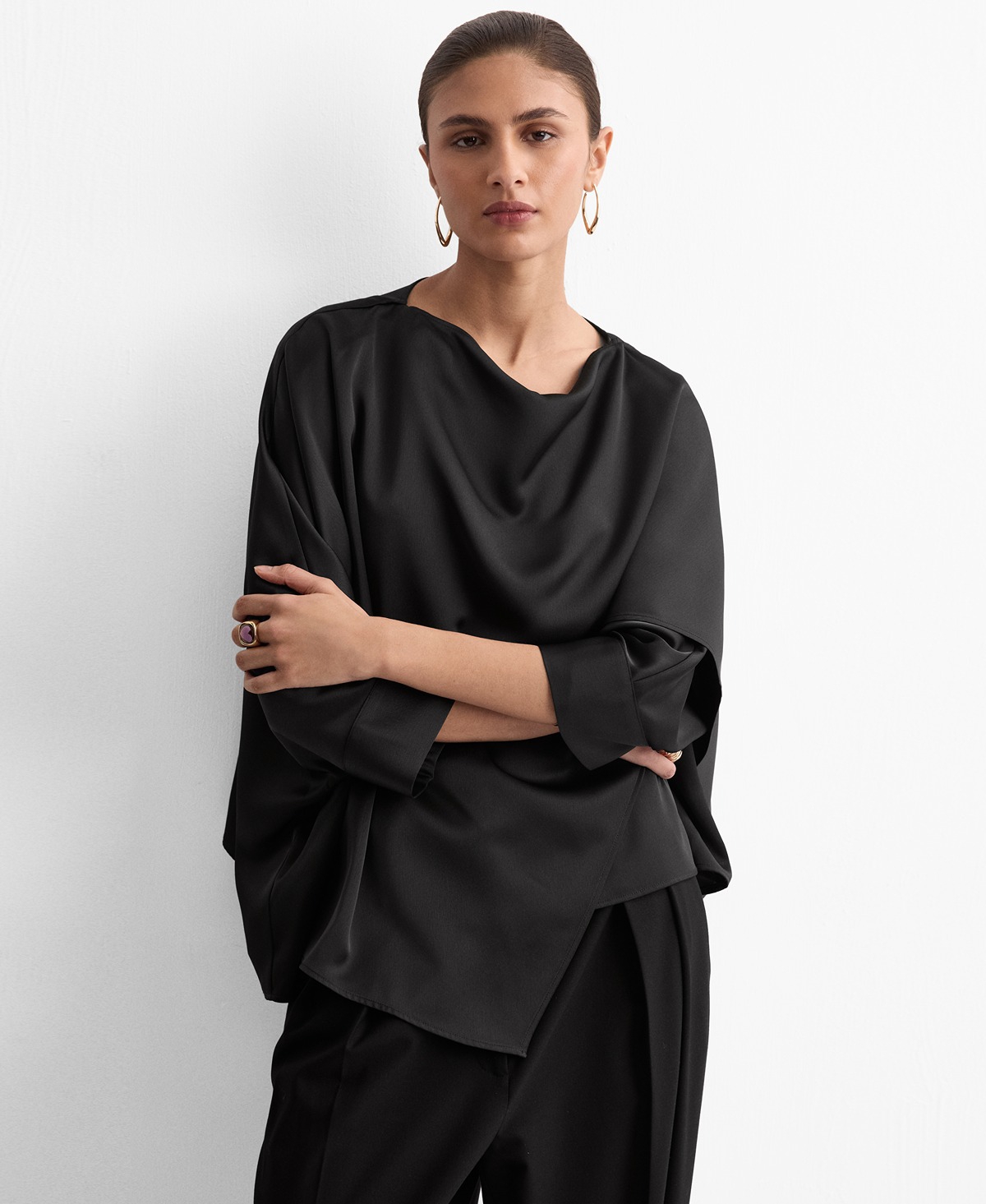 Click here for Mango Womens Ruched Satin Blouse - Black prices
