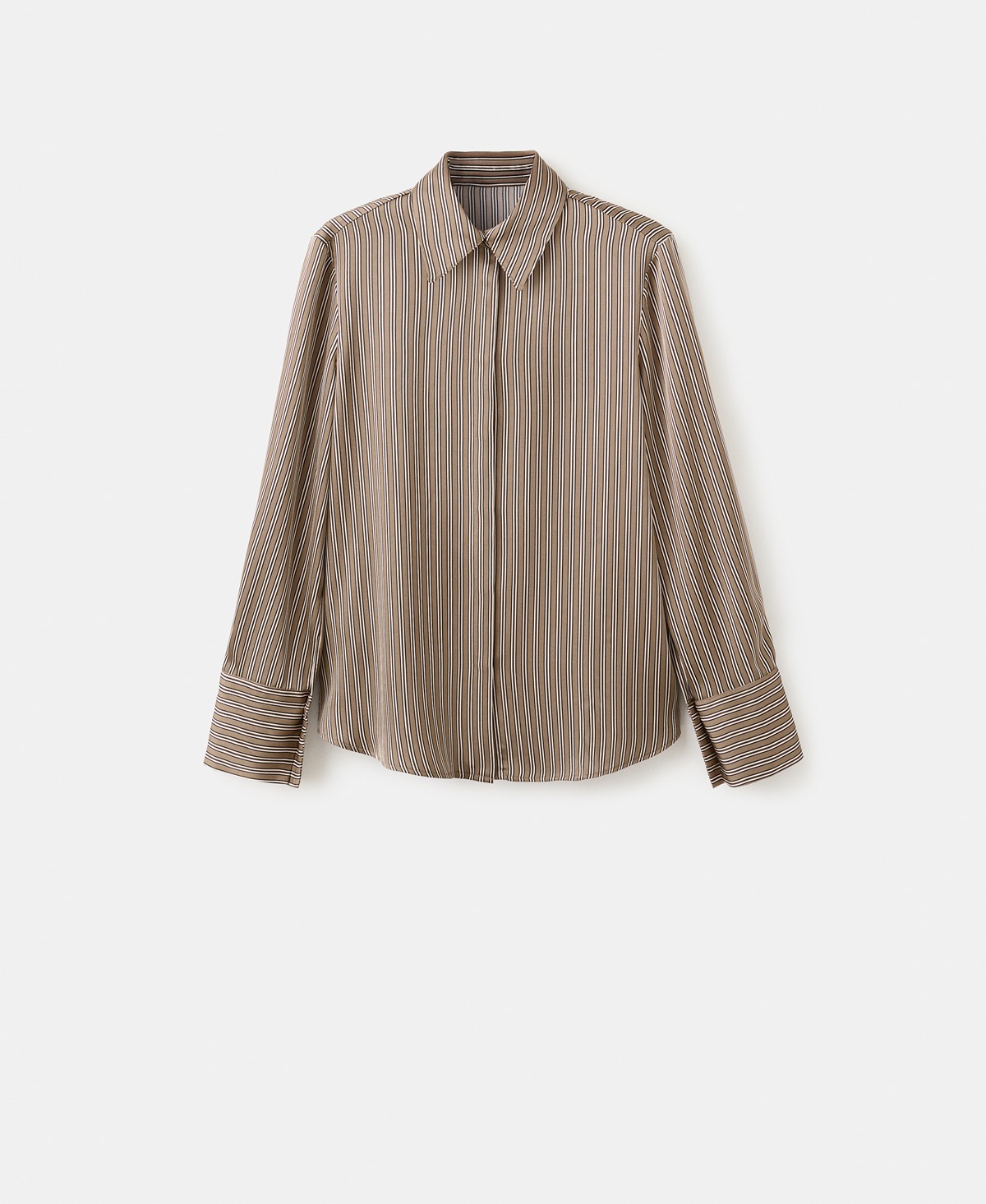 Click here for Mango Womens Satin Striped Shirt - Medium Brown prices