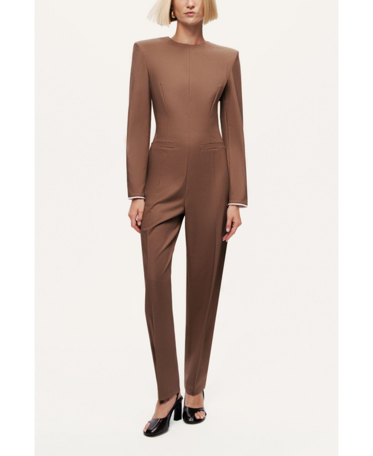 Click here for Nocturne Womens Sculpted-Shoulder Crew-Neck Jumpsu... prices