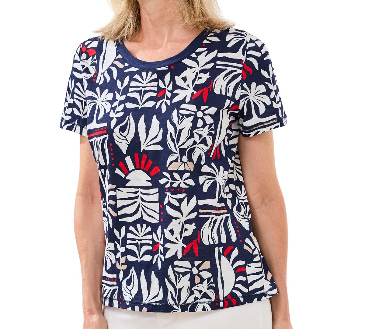 Click here for Tribal Womens Printed Crew Neck Top - Jet Blue prices