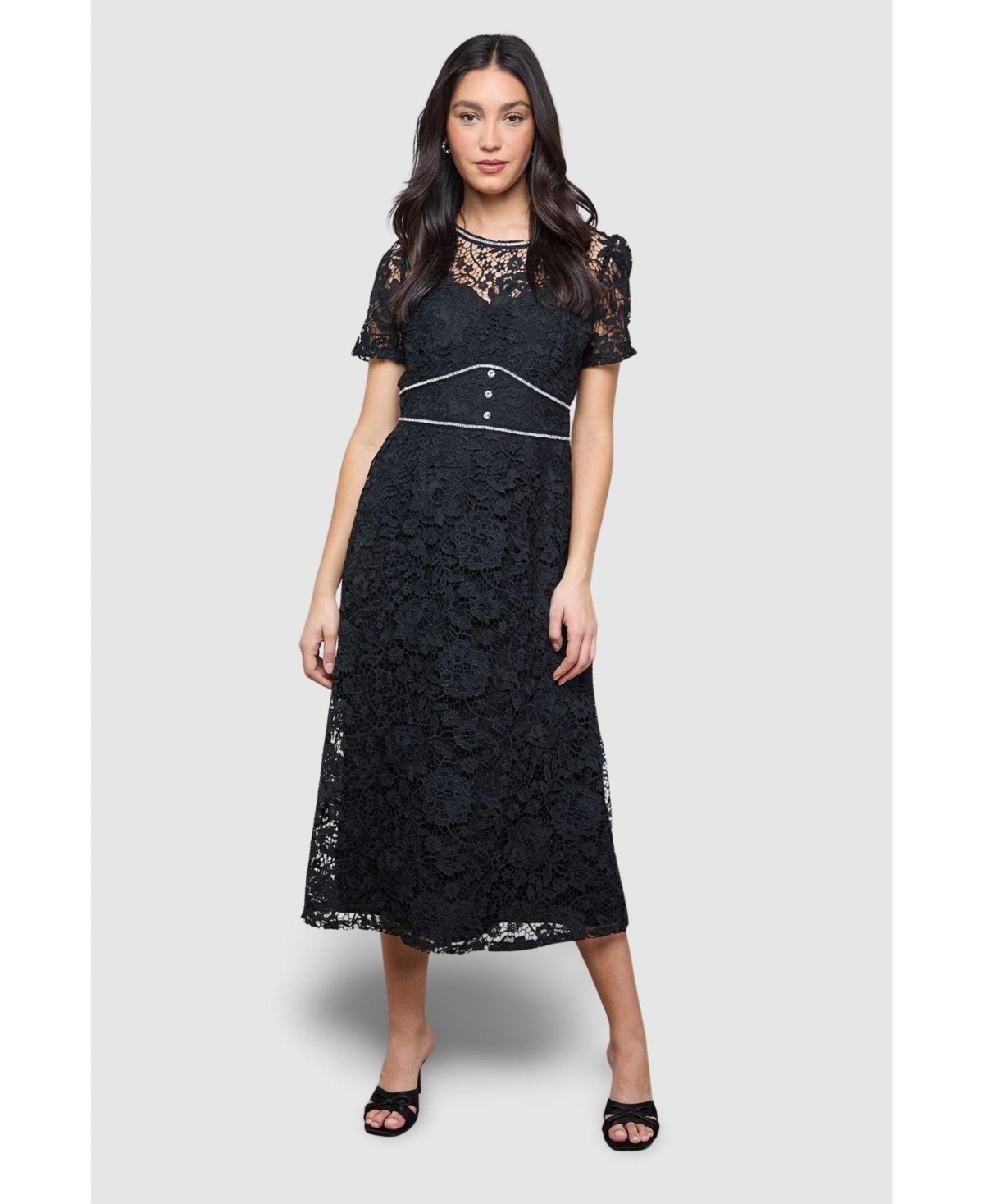 Click here for Oasis Womens Embellished Lace Midi Dress - Black prices