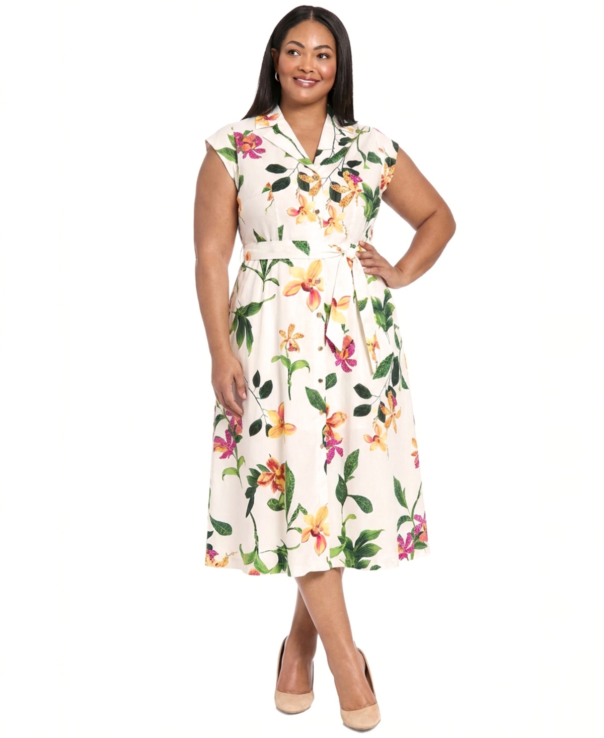 Click here for London Times Plus Size Printed Midi Shirt Dress -... prices