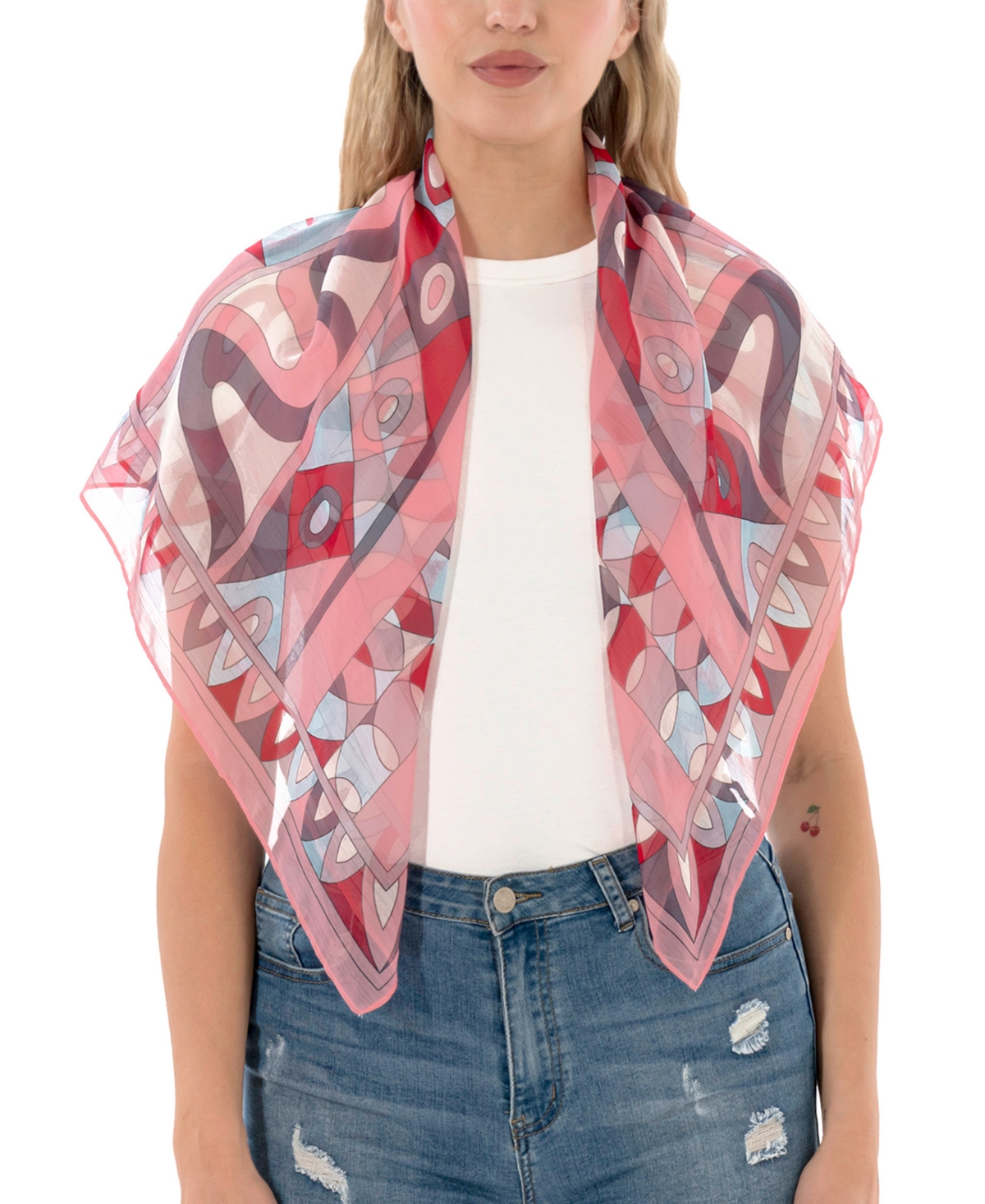 Click here for Marcus Adler Satin Geo Print Square Scarf - Pink prices