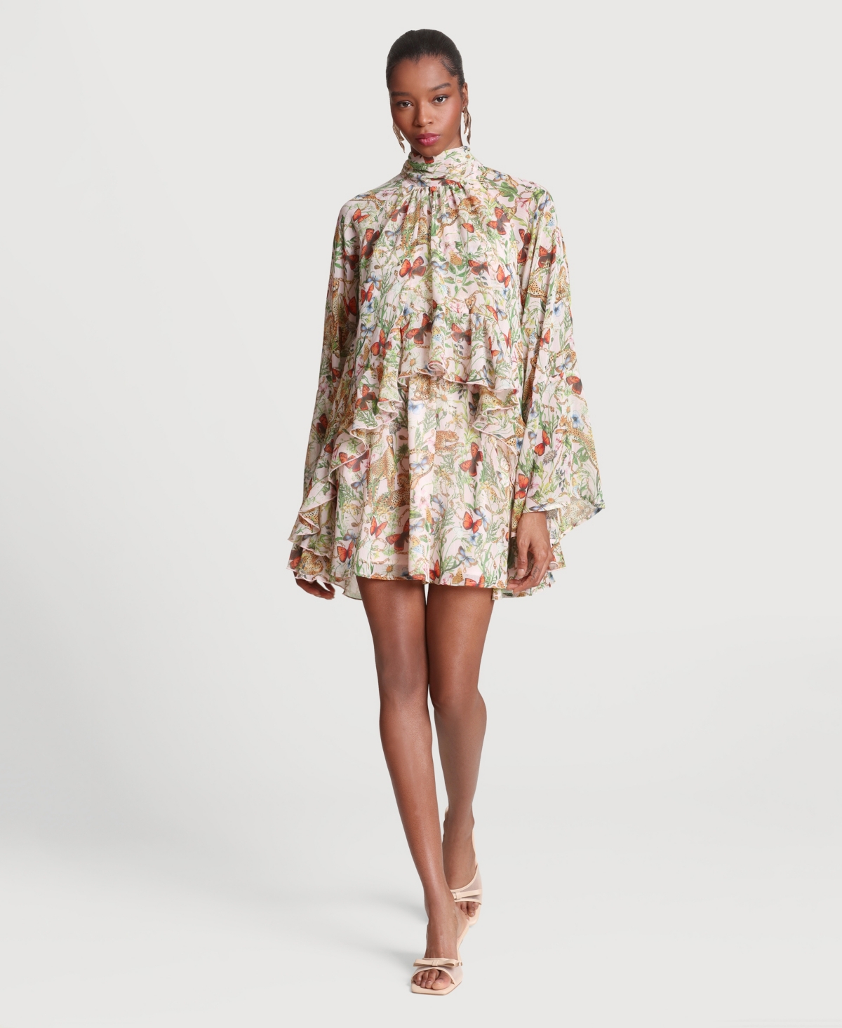 Click here for Avec Les Filles Womens High Neck Ruffle Mini Dress... prices