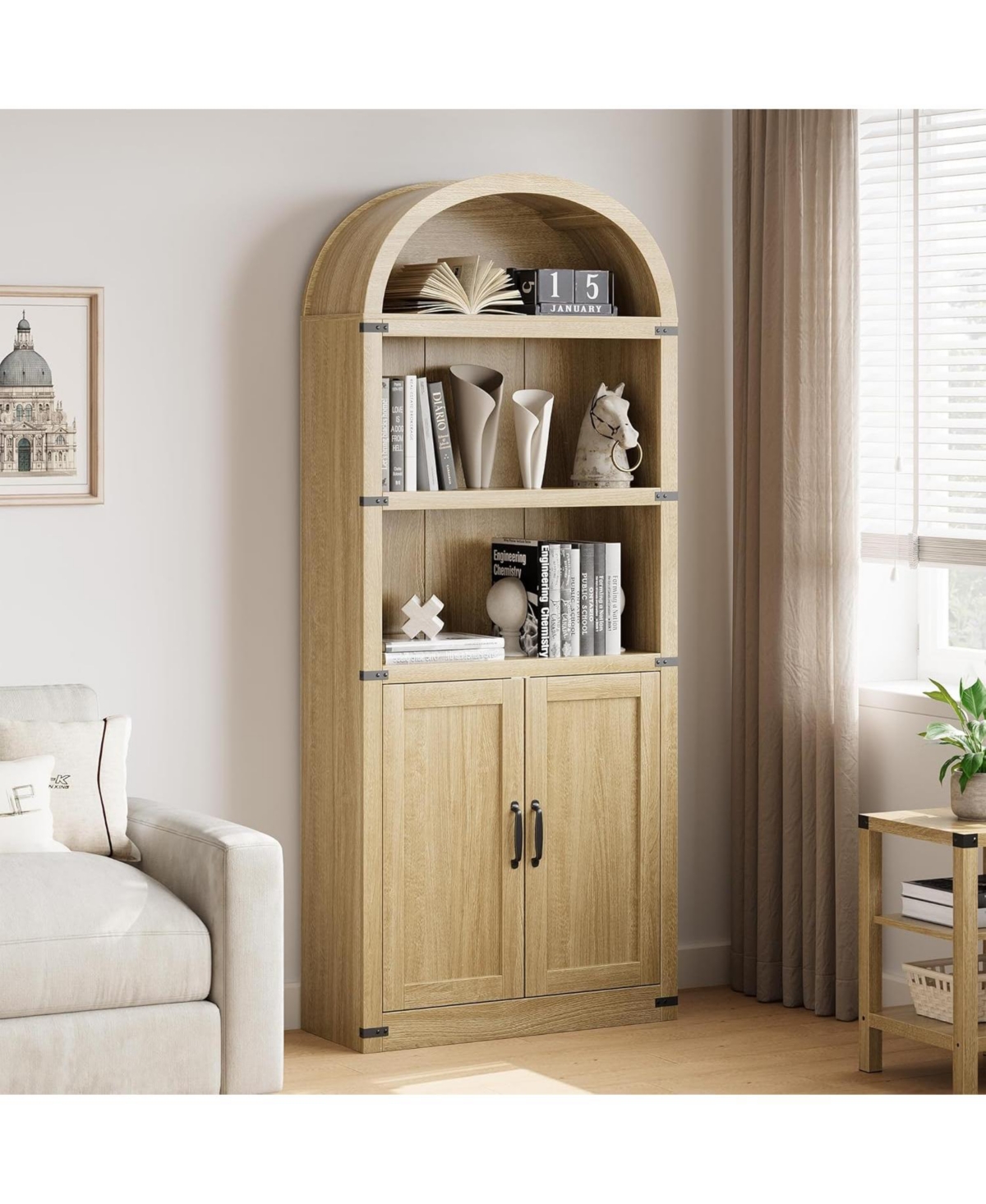 Click here for gaomon Farmhouse Arched Wooden Bookcase with Doors... prices