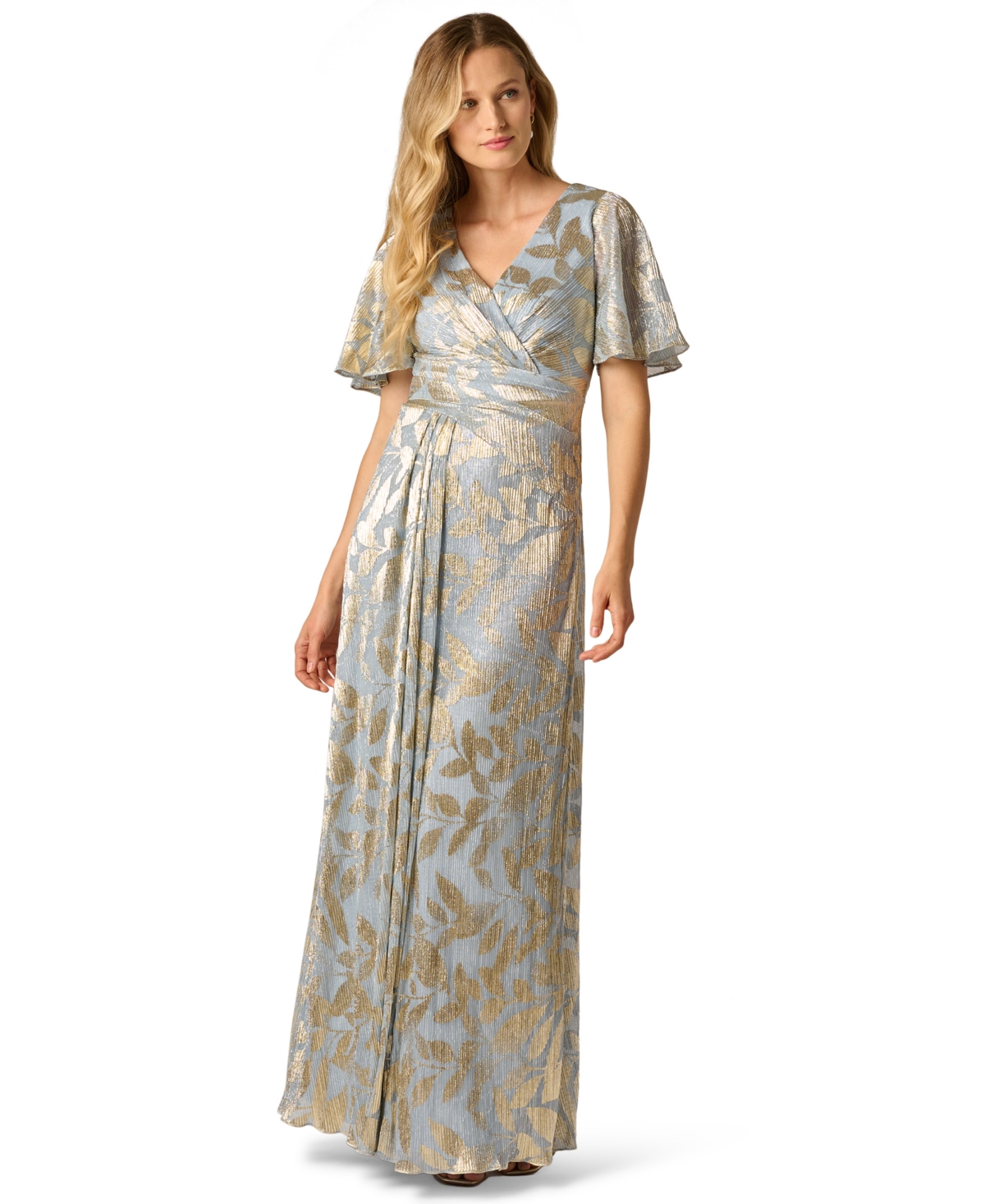 Click here for Adrianna Papell Womens Foil Leaf Flutter-Sleeve Dr... prices