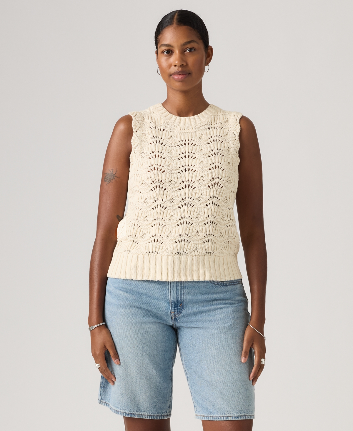Click here for Levis Womens Sleeveless Crochet Tank Top - Egret prices
