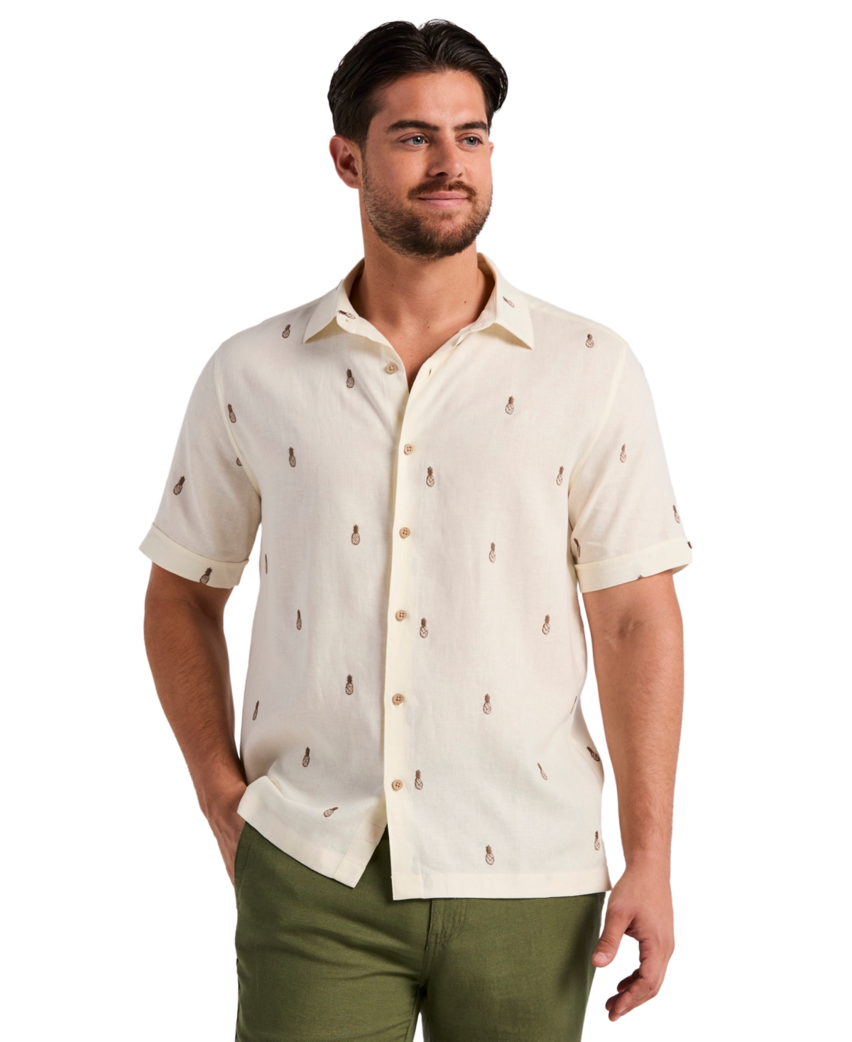 Click here for Cubavera Mens Pineapple Embroidered Shirt - Egret prices