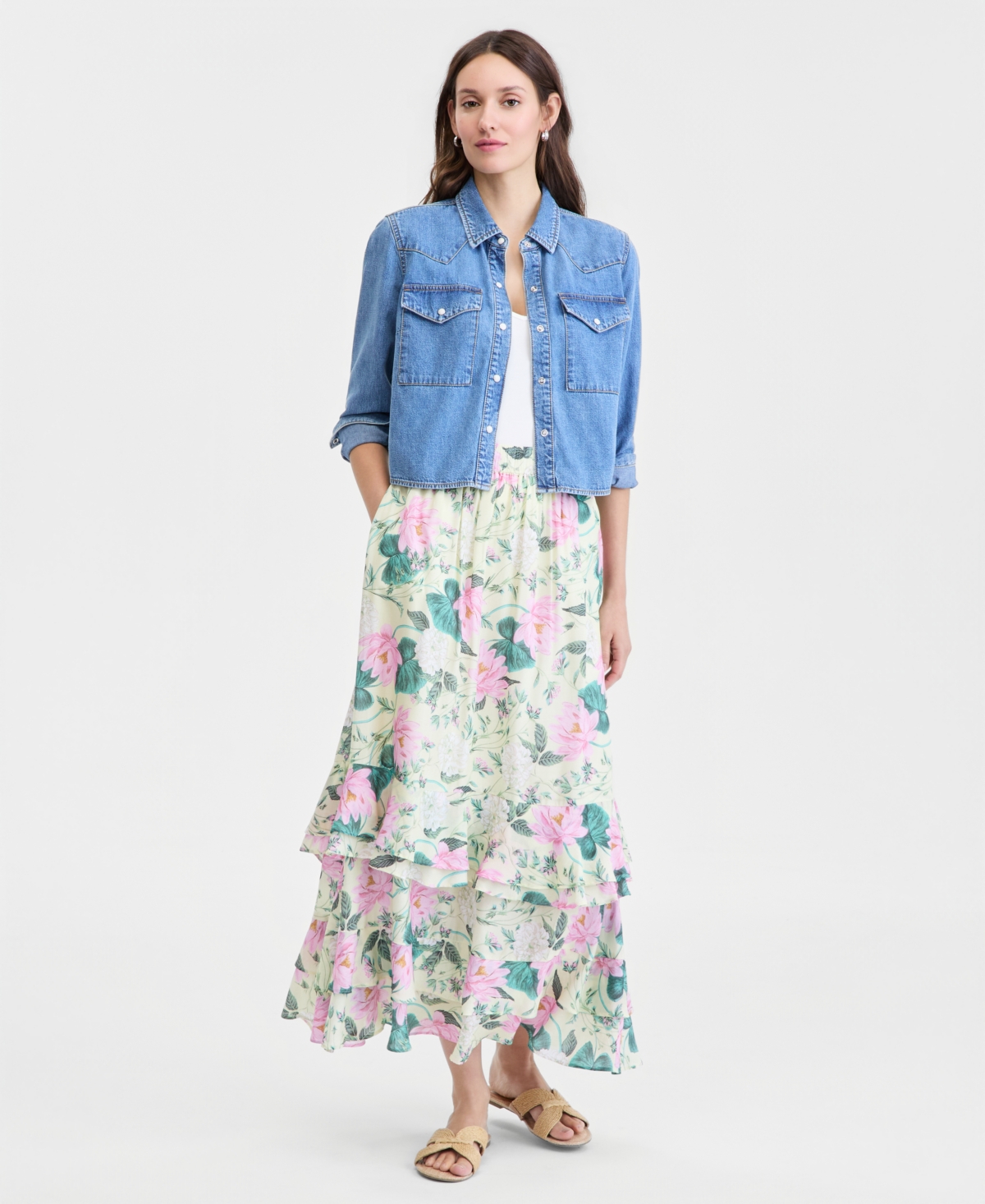 Click here for On 34th Womens Tiered Chiffon Pull-On Floral Maxi... prices