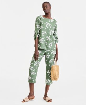 Click here for Charter Club Womens 100 Linen Roll Tab Top Cropped... prices