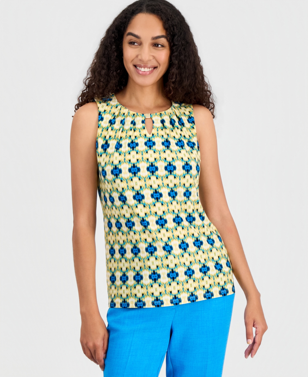 Click here for Kasper Womens Printed Sleeveless Keyhole Top - But... prices