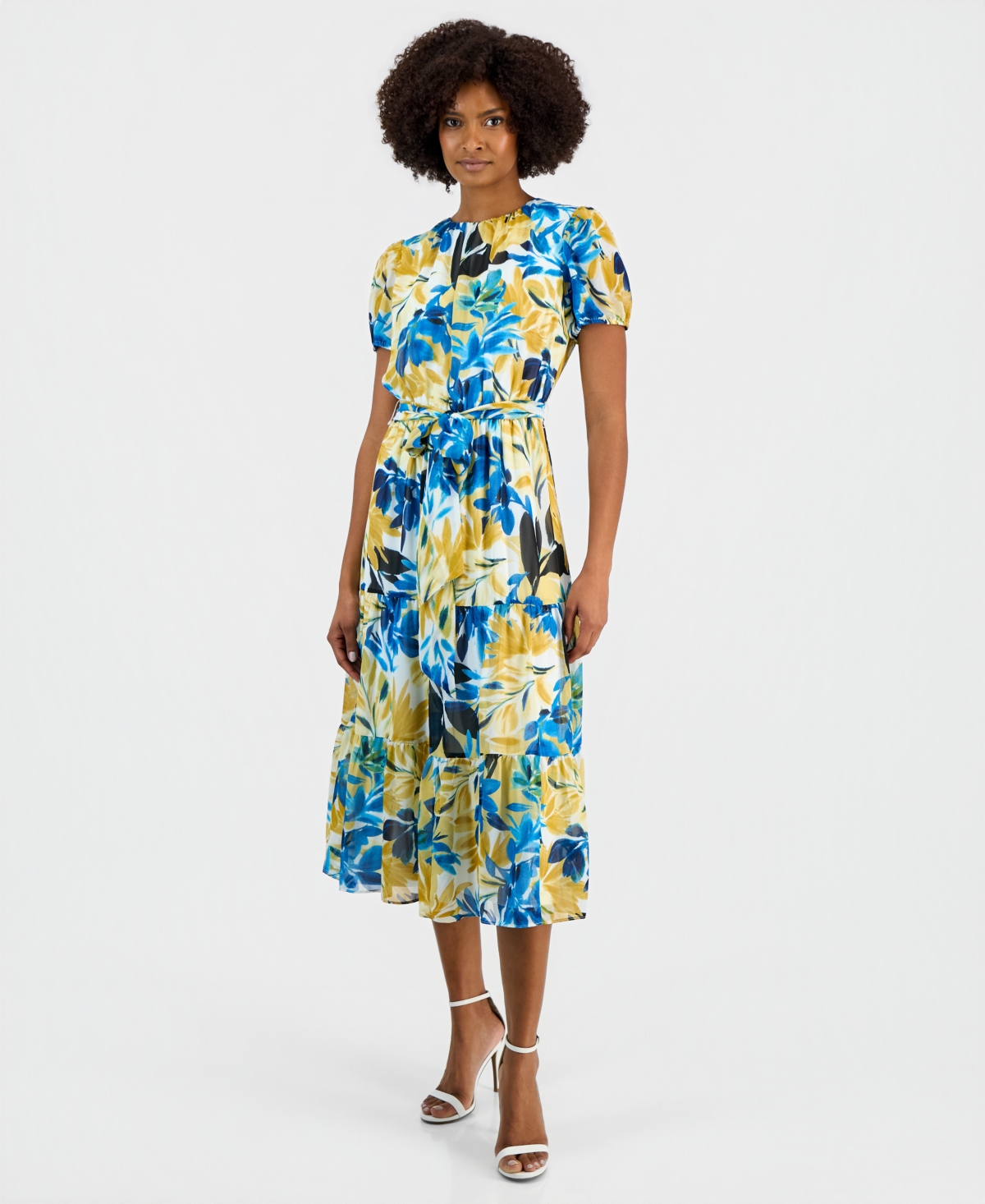 Click here for Kasper Womens Printed Tiered Midi Dress - Buttersc... prices
